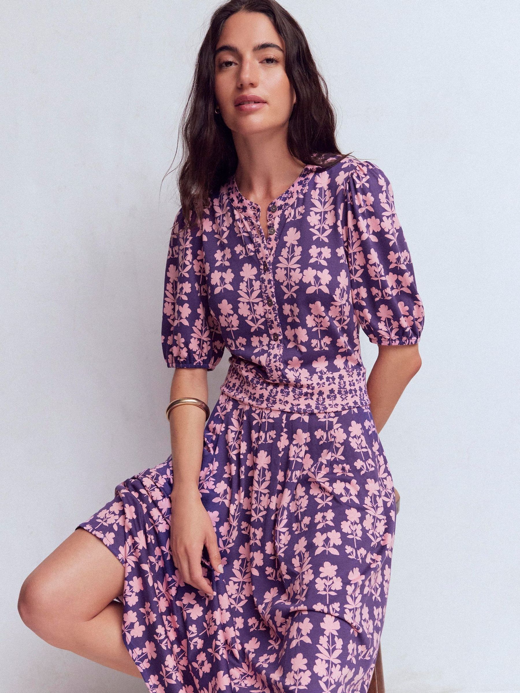 Buy Boden Purple Amber Pleated Cotton Blend Jersey Midi Dress from Next ...