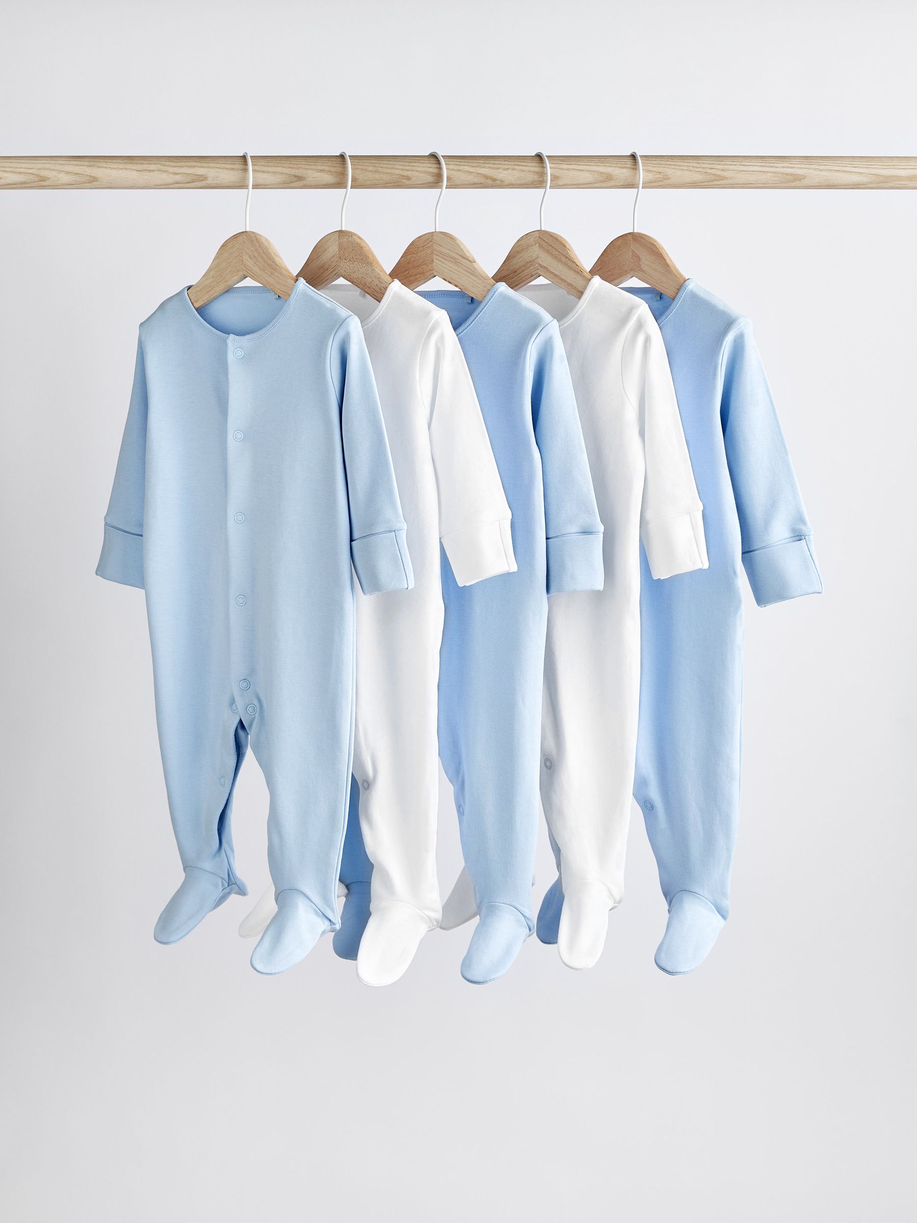 Buy Blue/White 5 Pack Baby Sleepsuits (0-2yrs) from the Next UK online shop