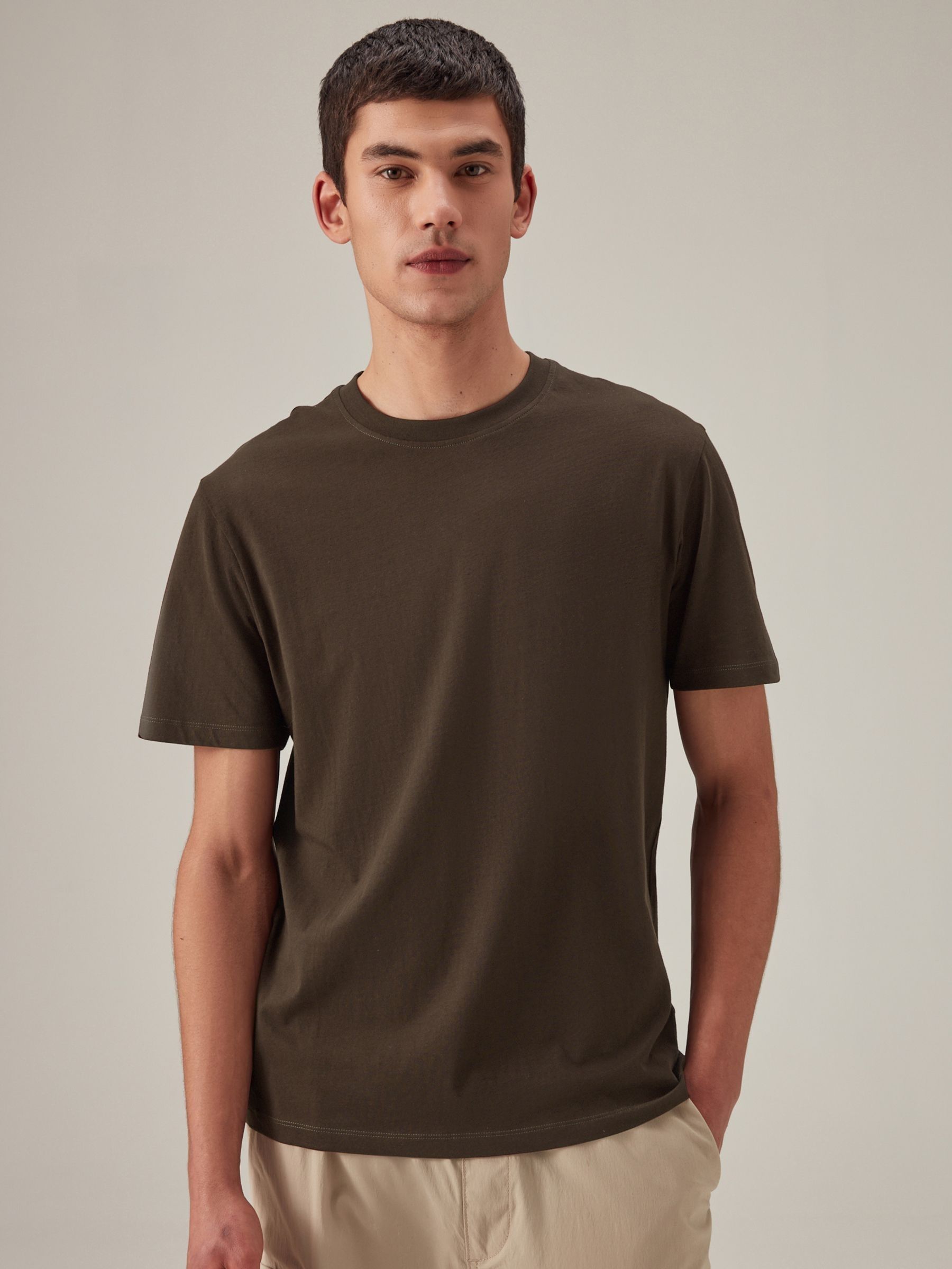 Buy Brown Dark Chocolate Regular Fit Essential Crew Neck Cotton T-Shirt ...
