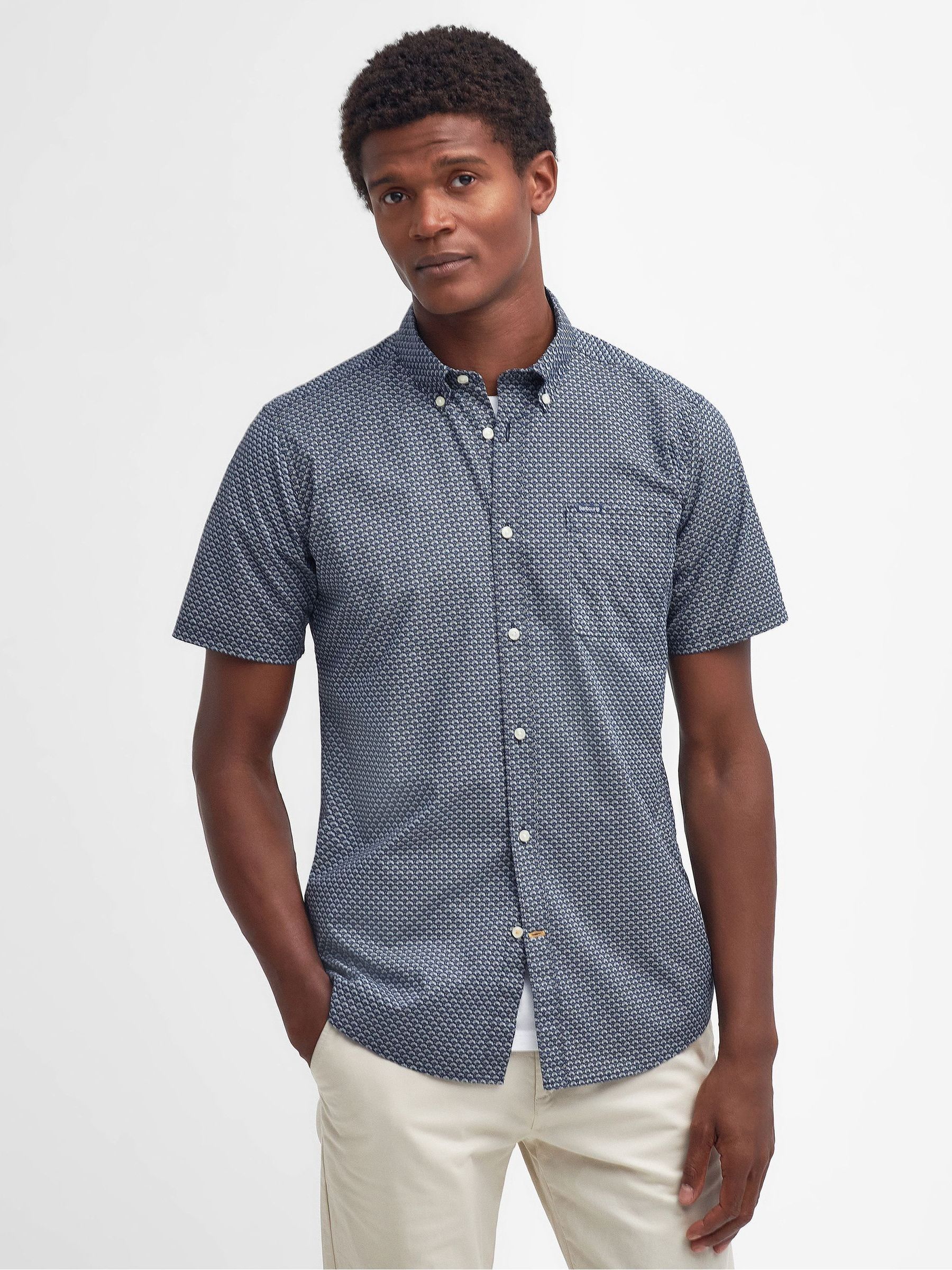 Buy Barbour® Navy Shell Print Short Sleeve 100% Cotton Shirt from the ...