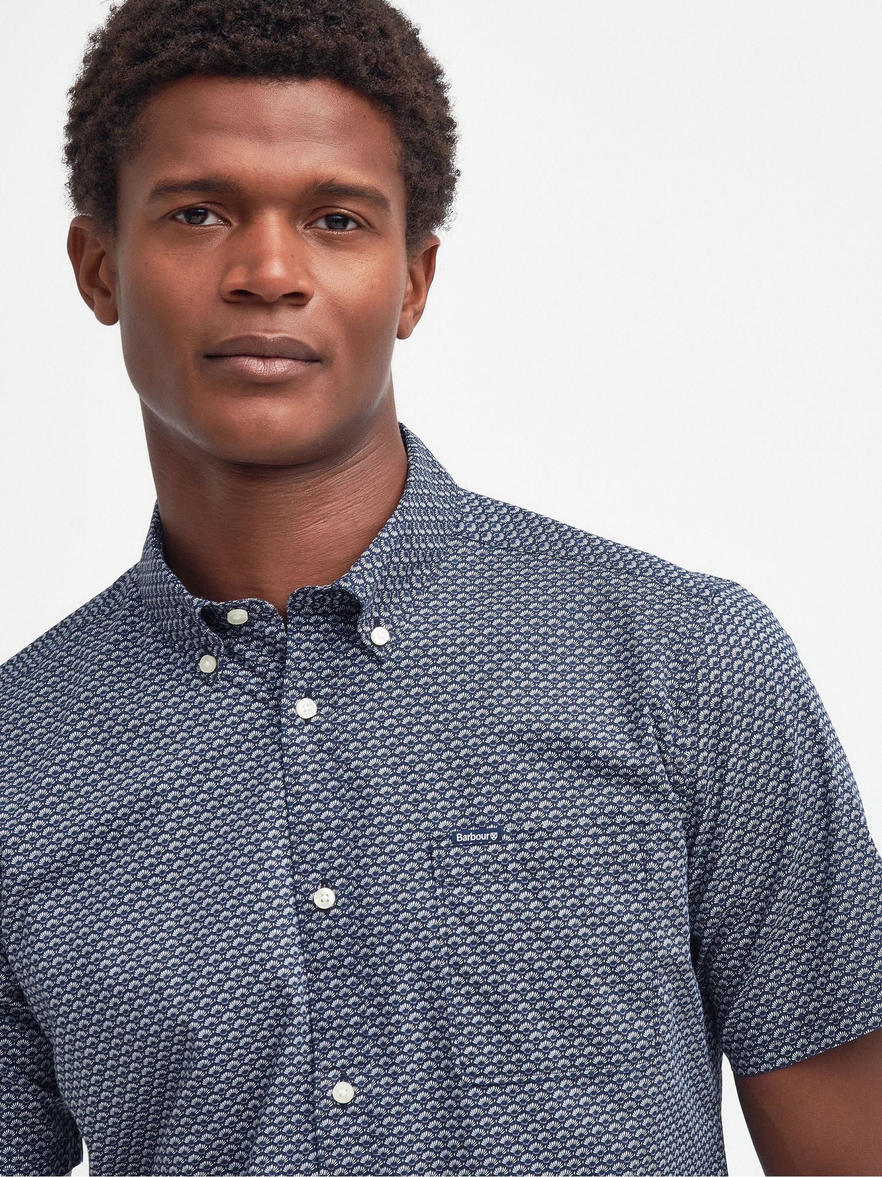 Buy Barbour® Navy Shell Print Short Sleeve 100% Cotton Shirt from the ...