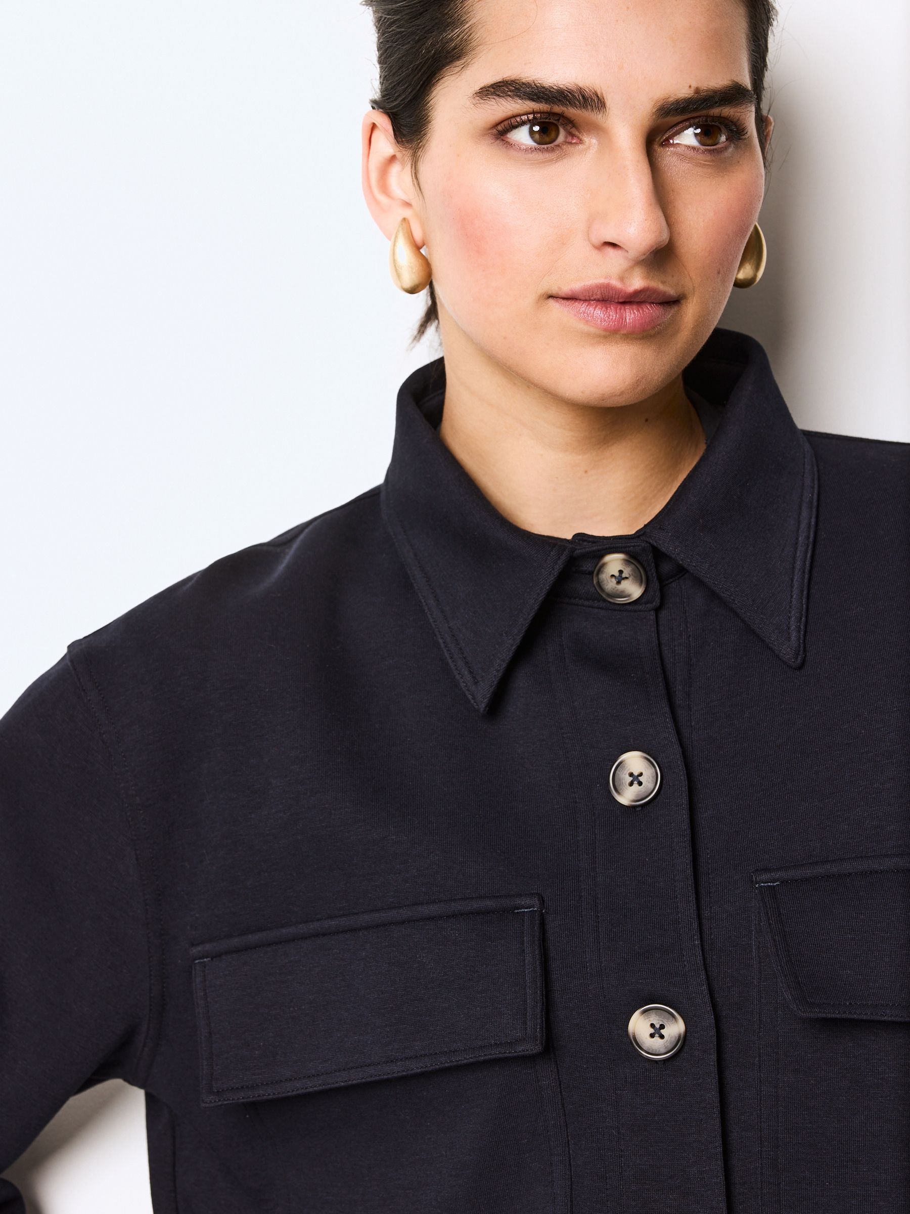 Buy Navy Blue Lightweight Utility Button Front Smart Jersey Shirt ...