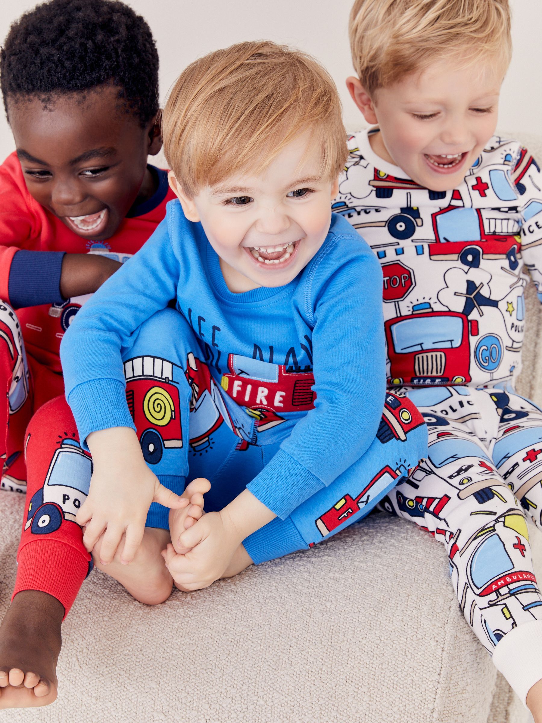 Buy Red/Blue Emergency Vehicles 3 Pack Snuggle 100% Cotton Pyjamas ...