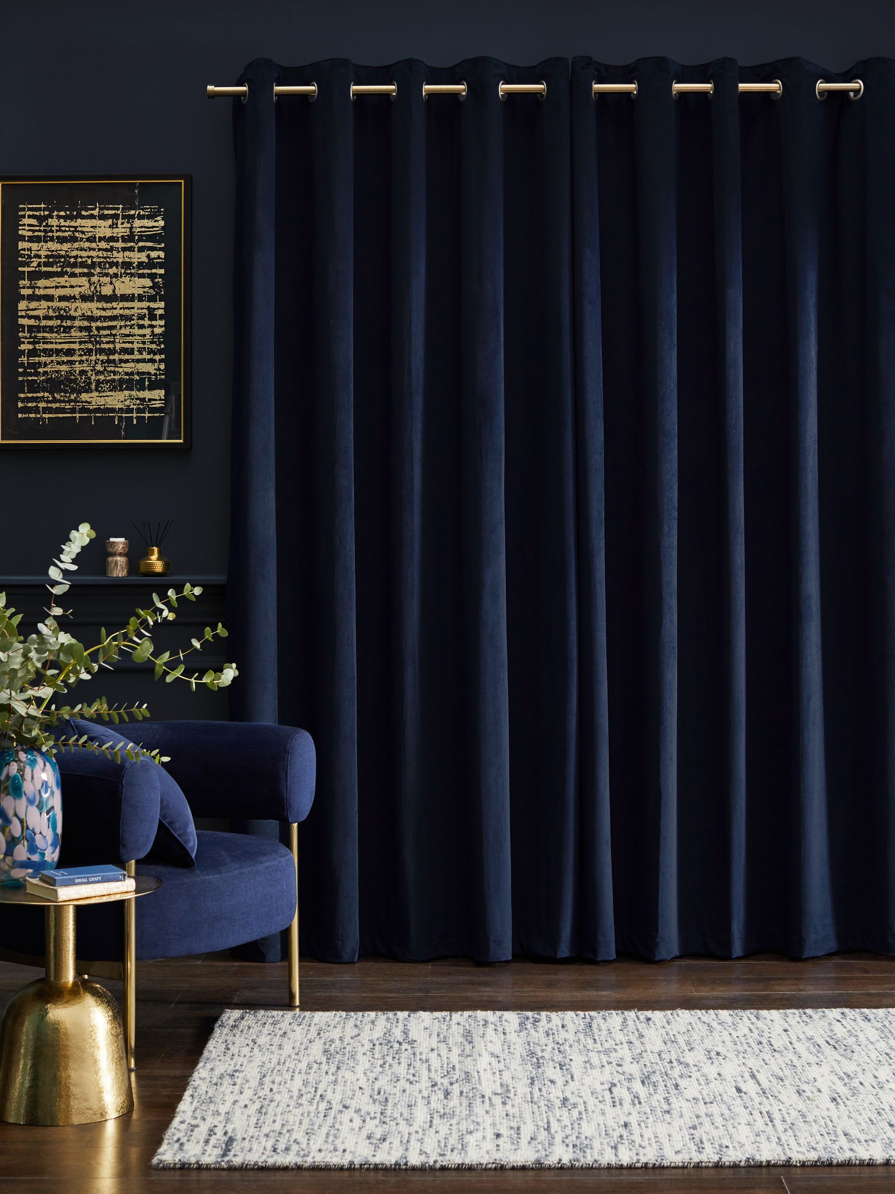 Buy Blue Dark Navy Matte Velvet Lined Curtains from the Next UK online shop