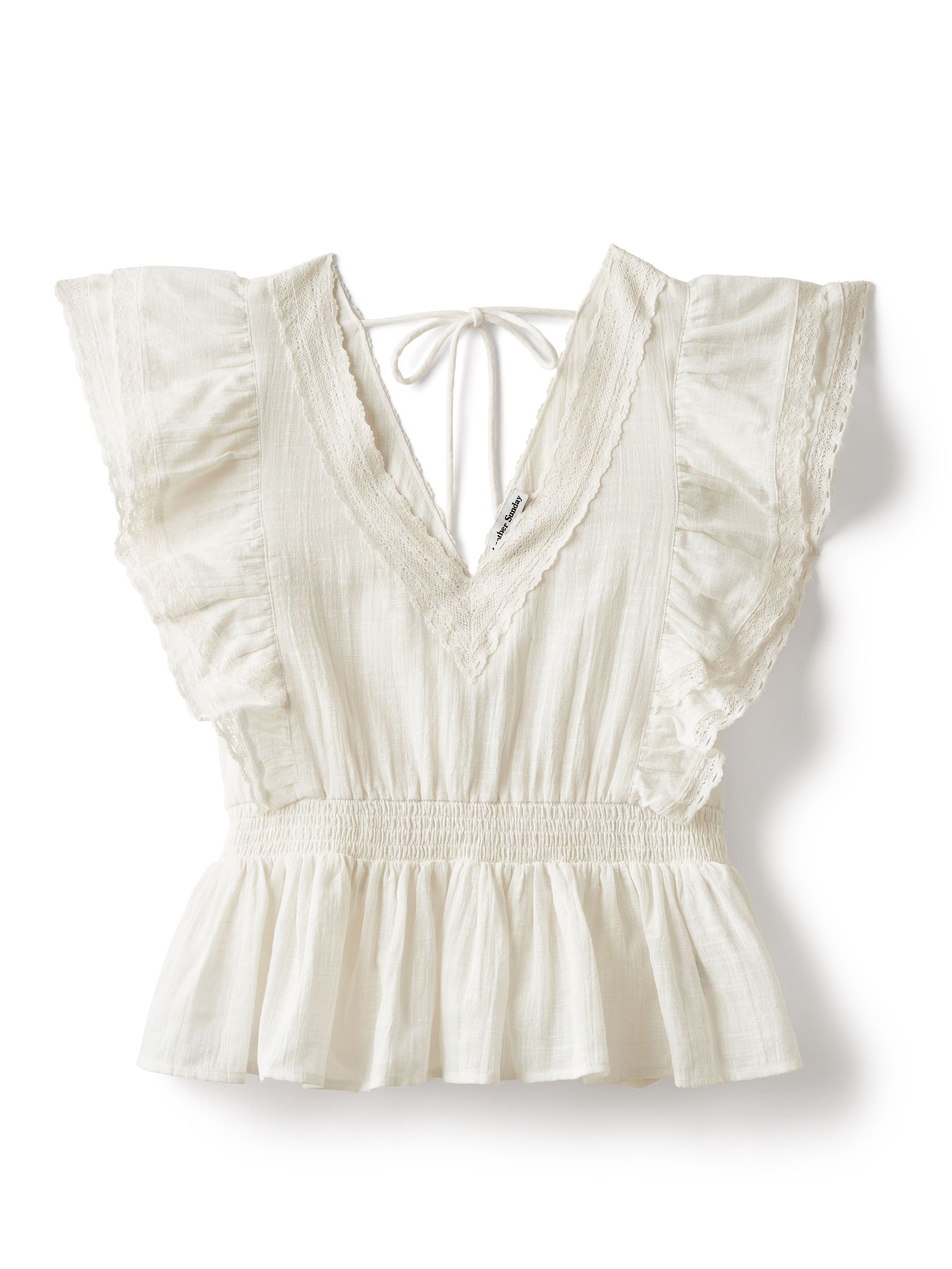 Buy Another Sunday Ruffle Sleeved Top With Lace Trims and Tassels in ...