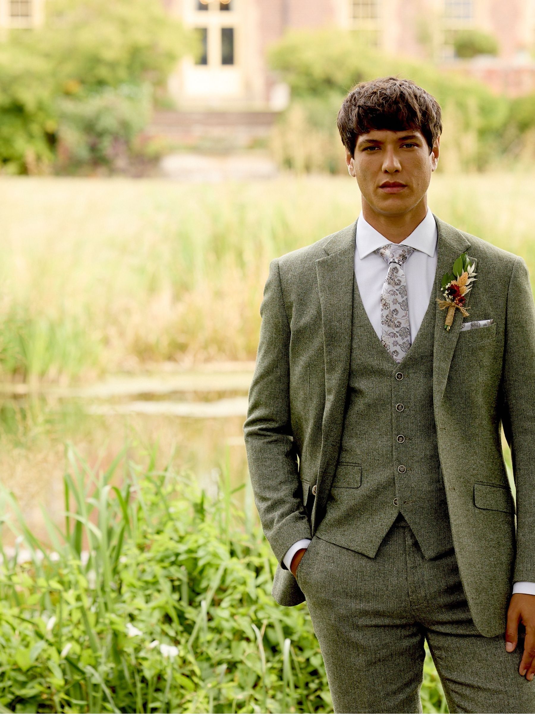 Buy Skopes Green Tailored Fit Jude Tweed Tailored Fit Suit Jacket from ...