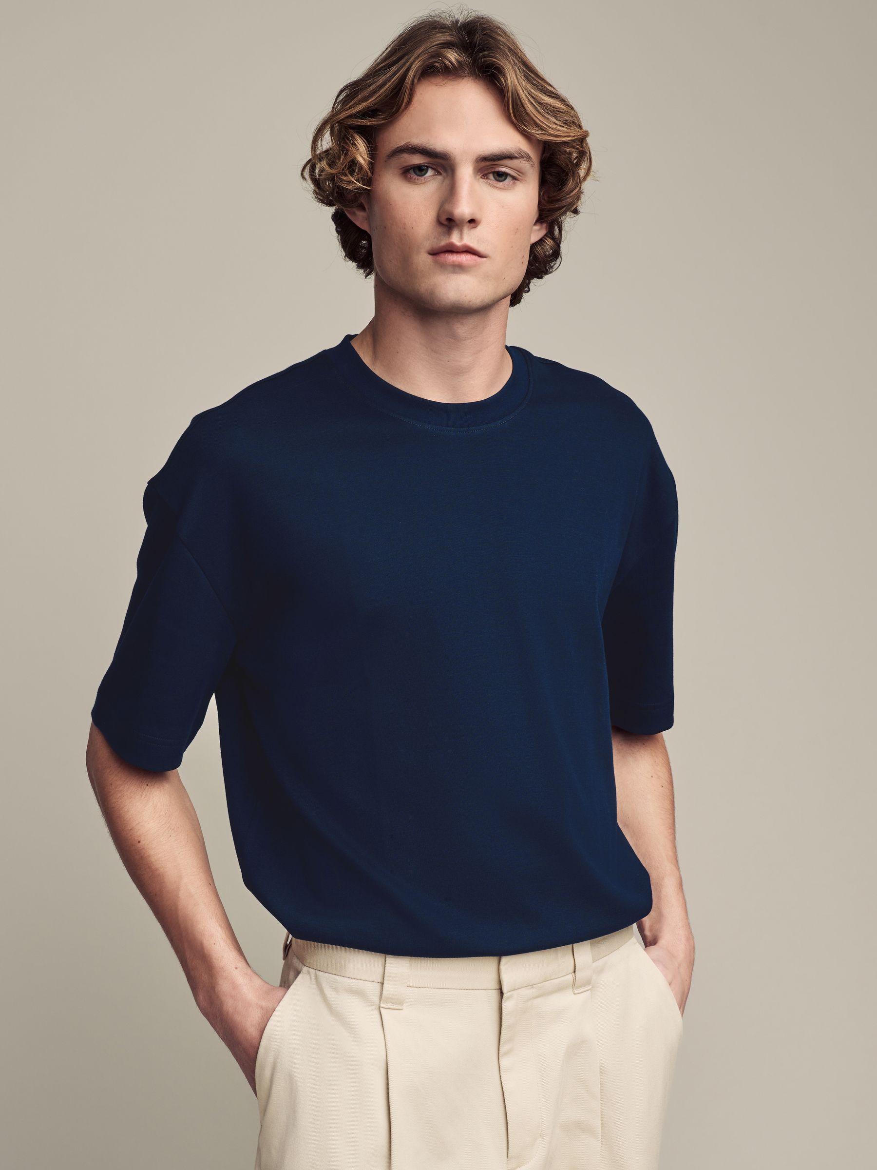 Buy Navy Blue Relaxed Fit Smart Soft Touch Heavyweight T-Shirt from ...