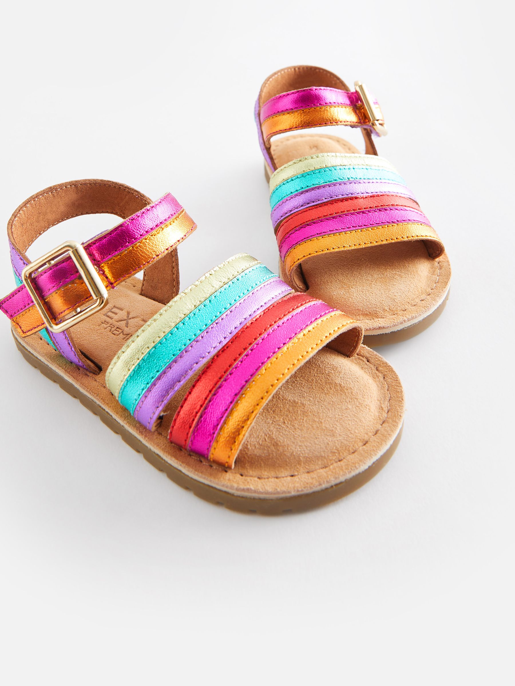 Buy Multi Wide Fit (G) Leather Stripe Sandals from the Next UK online shop