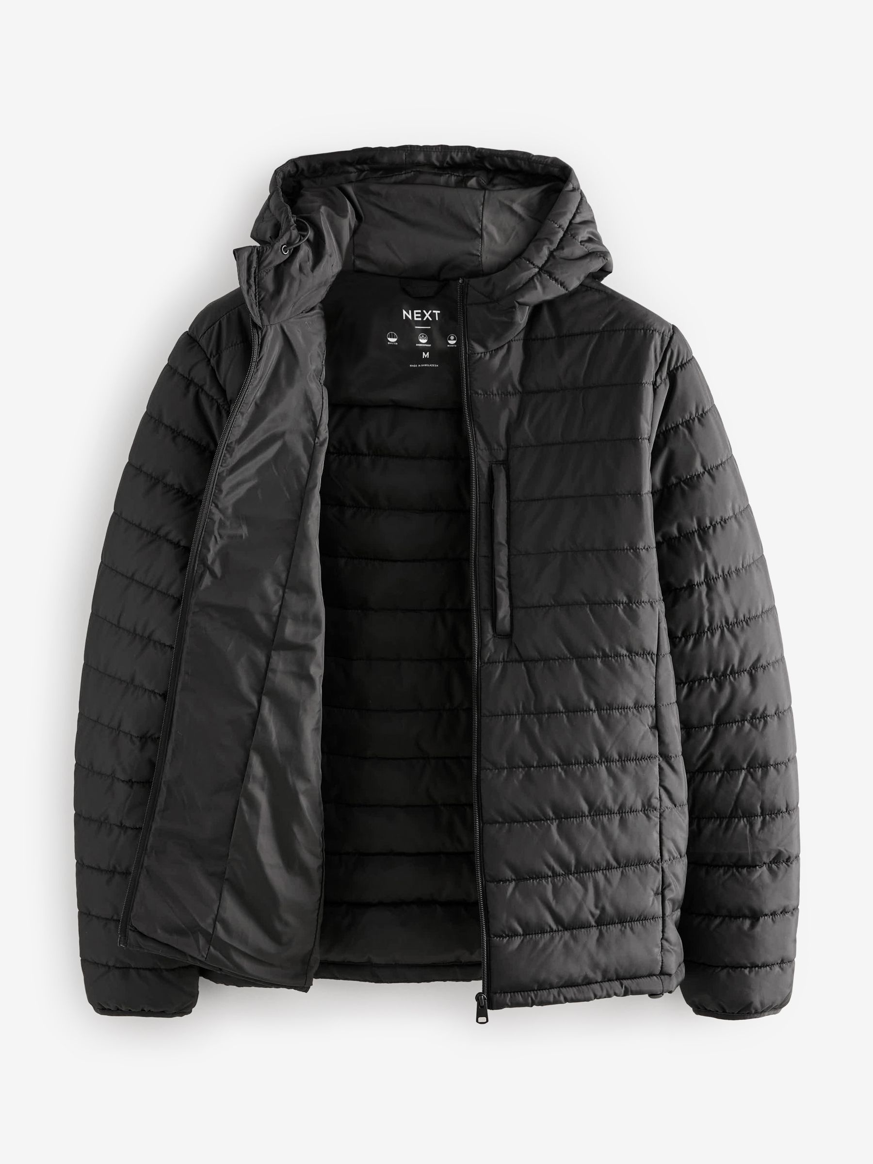 Buy Black Shower Resistant Lightweight Hooded Puffer Coat Jacket from ...