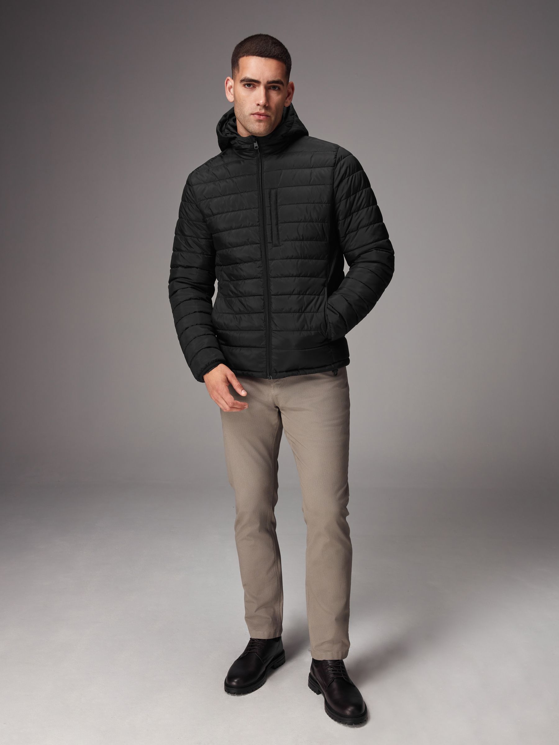 Buy Black Shower Resistant Lightweight Hooded Puffer Coat Jacket from ...