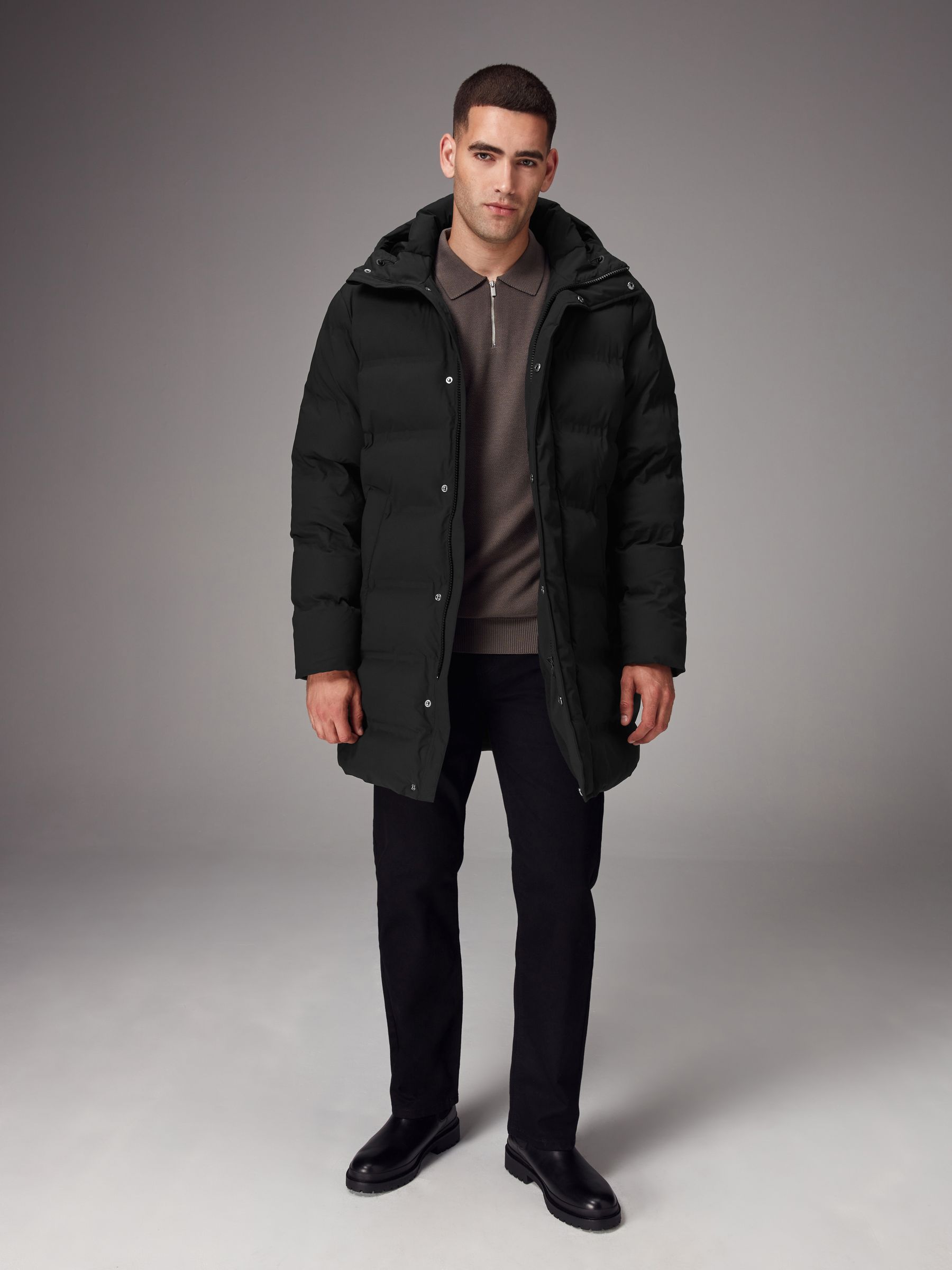 Buy Black Long Length Shower Resistant Hooded Puffer Coat from Next ...