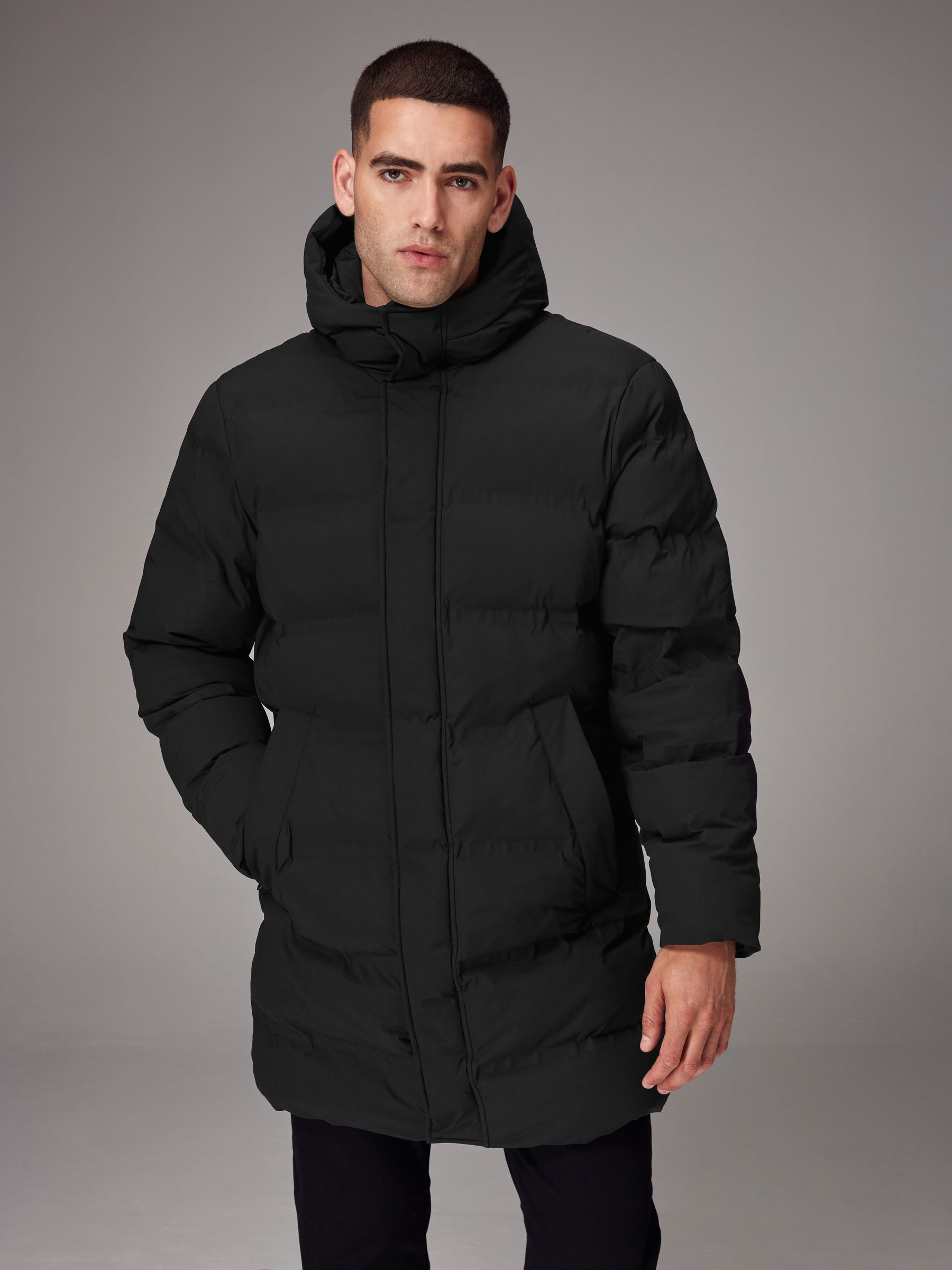 Buy Black Long Length Shower Resistant Hooded Puffer Coat from Next ...