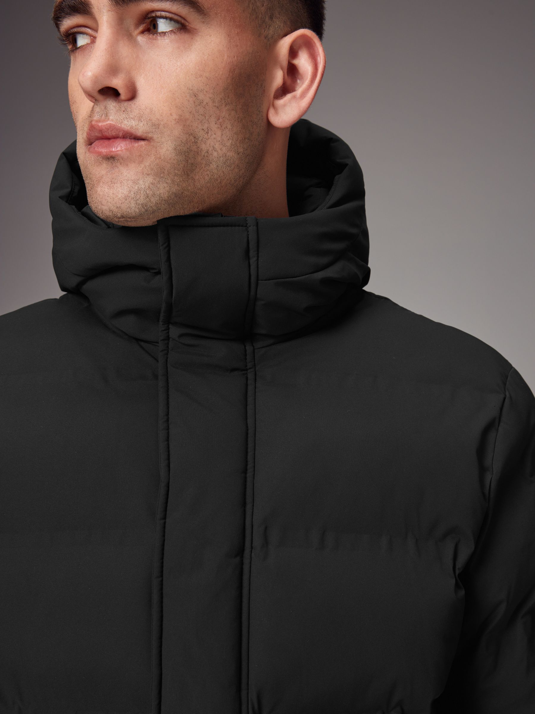 Buy Black Long Length Shower Resistant Hooded Puffer Coat from Next ...