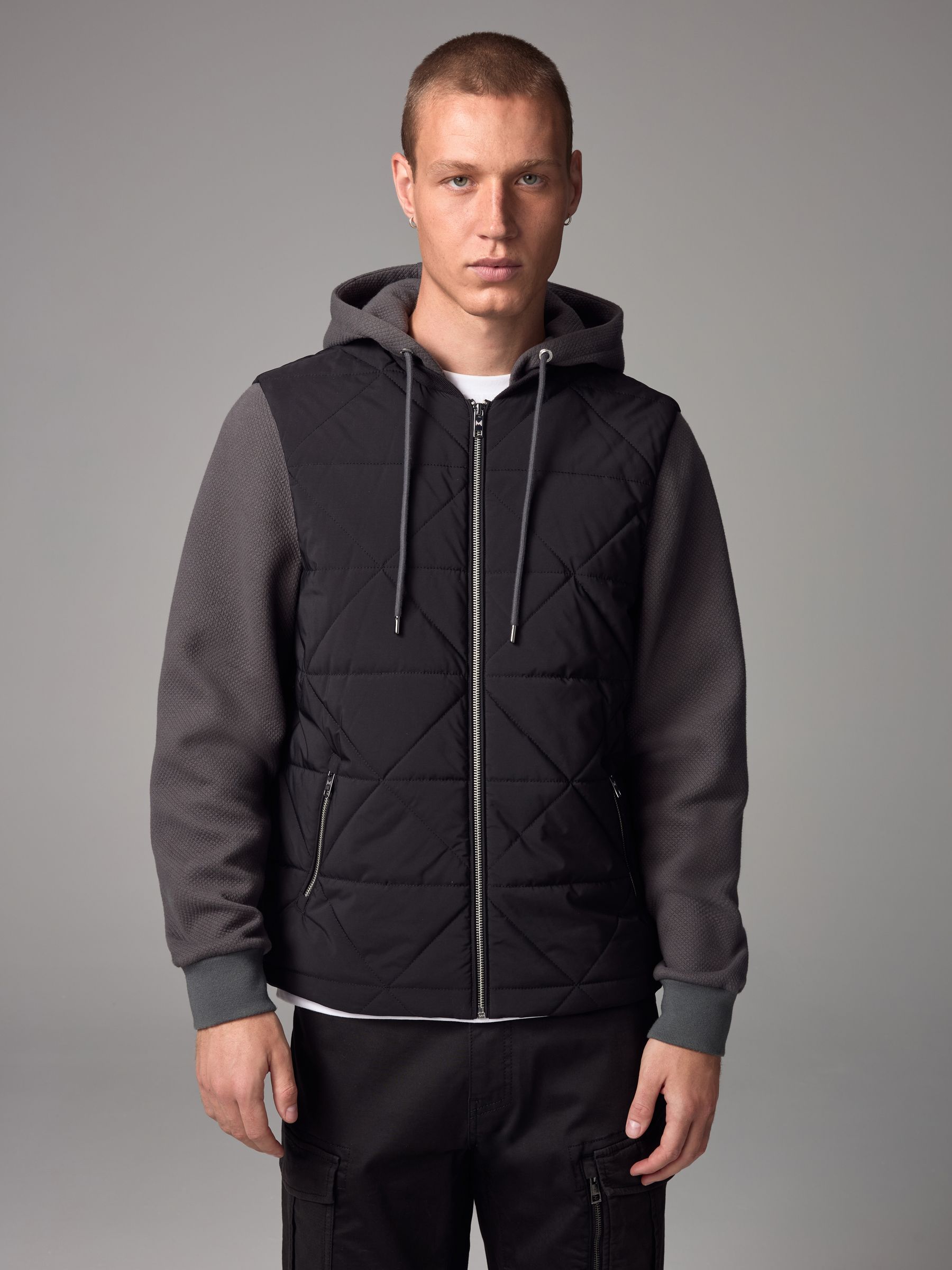 Buy Grey Jersey Sleeve Hybrid Puffer Jacket from the Next UK online shop