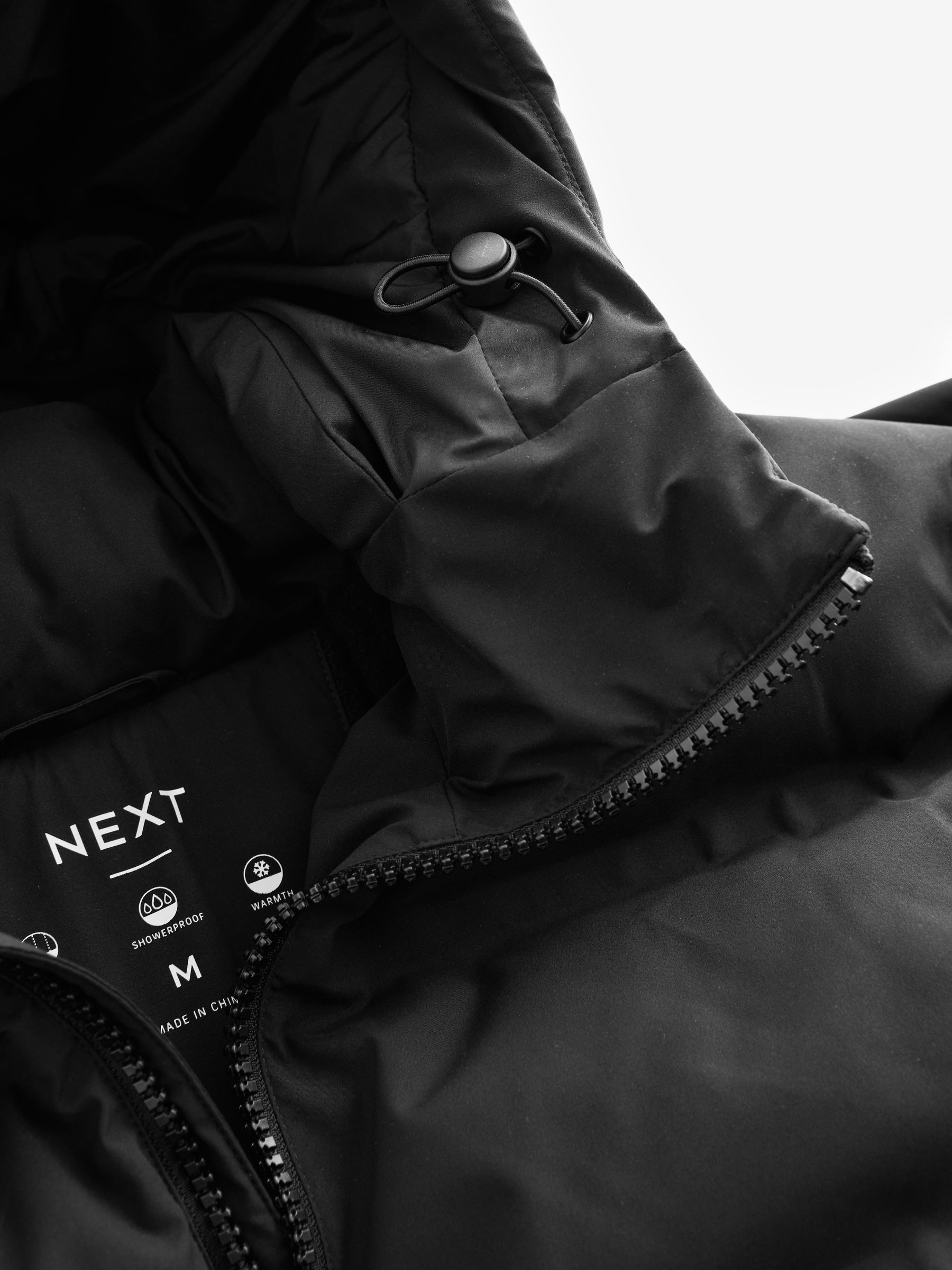 Buy Black Regular Length Shower Resistant Hooded Puffer Coat from the ...