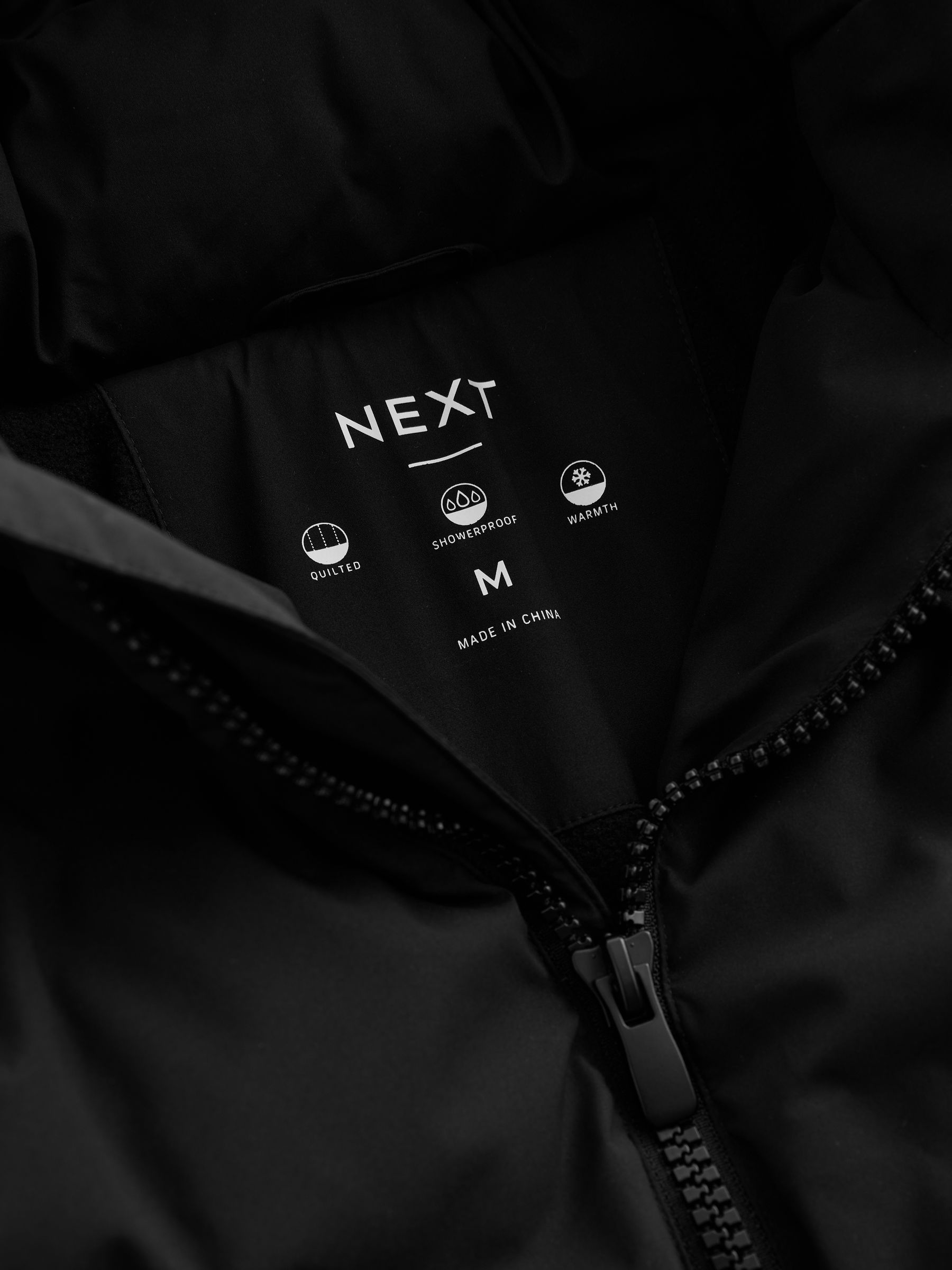 Buy Black Regular Length Shower Resistant Hooded Puffer Coat from Next ...