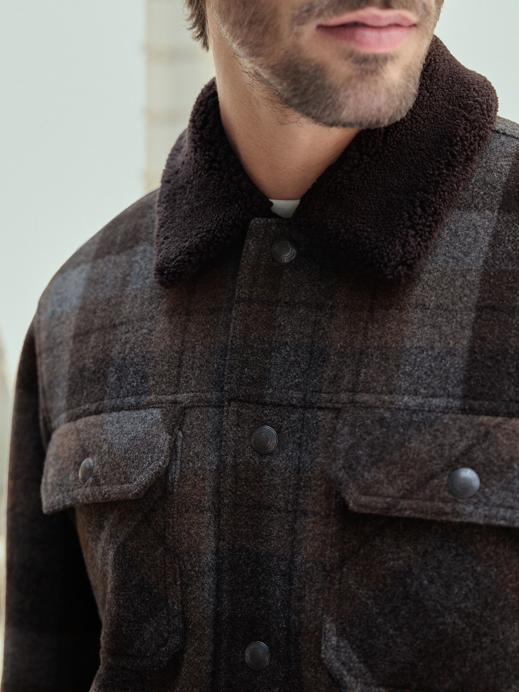 Buy Brown Wool Rich Checked Borg Collared Jacket from the Next UK ...