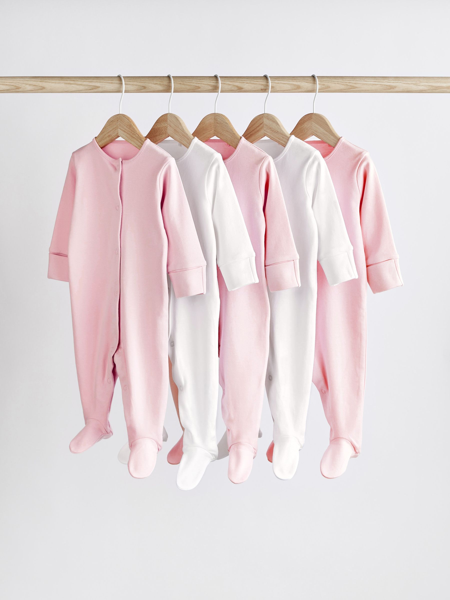Buy Pink/White 5 Pack Baby Sleepsuits (0-2yrs) from the Next UK online shop