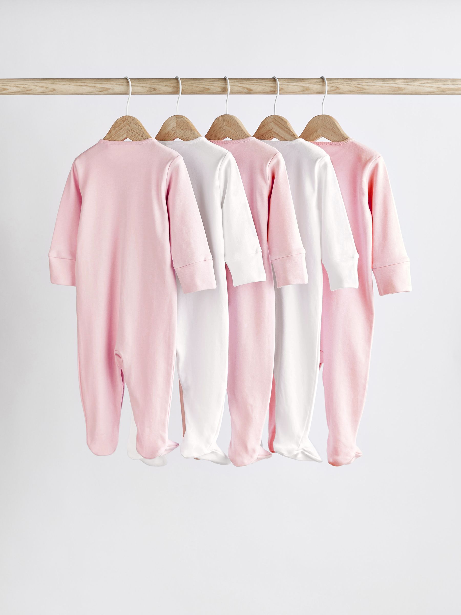 Buy Pink/White 5 Pack Baby Sleepsuits (0-2yrs) from the Next UK online shop