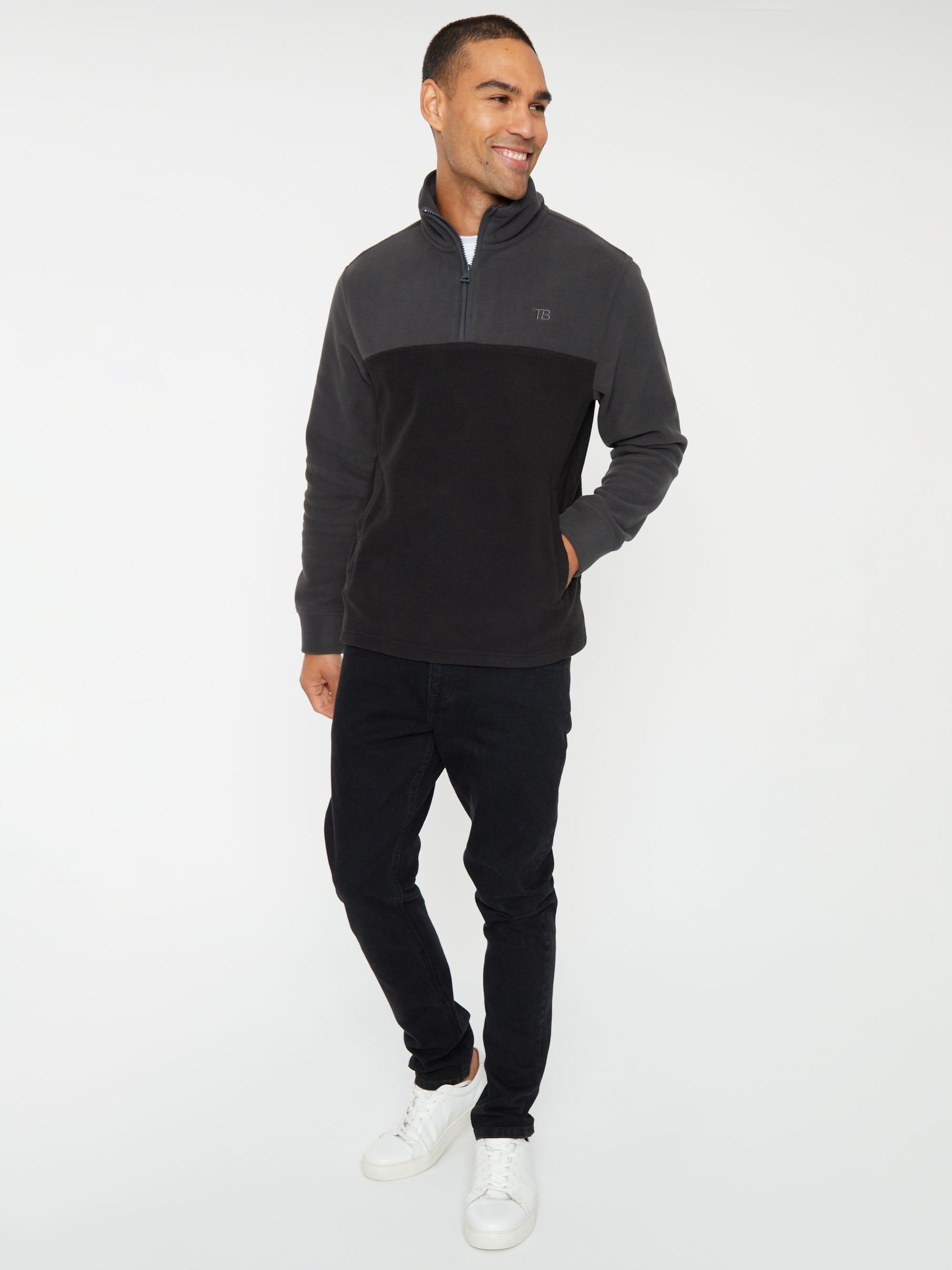 Buy Threadbare Black/ Slate Two Tone Quarter Zip Fleece Sweatshirt from ...