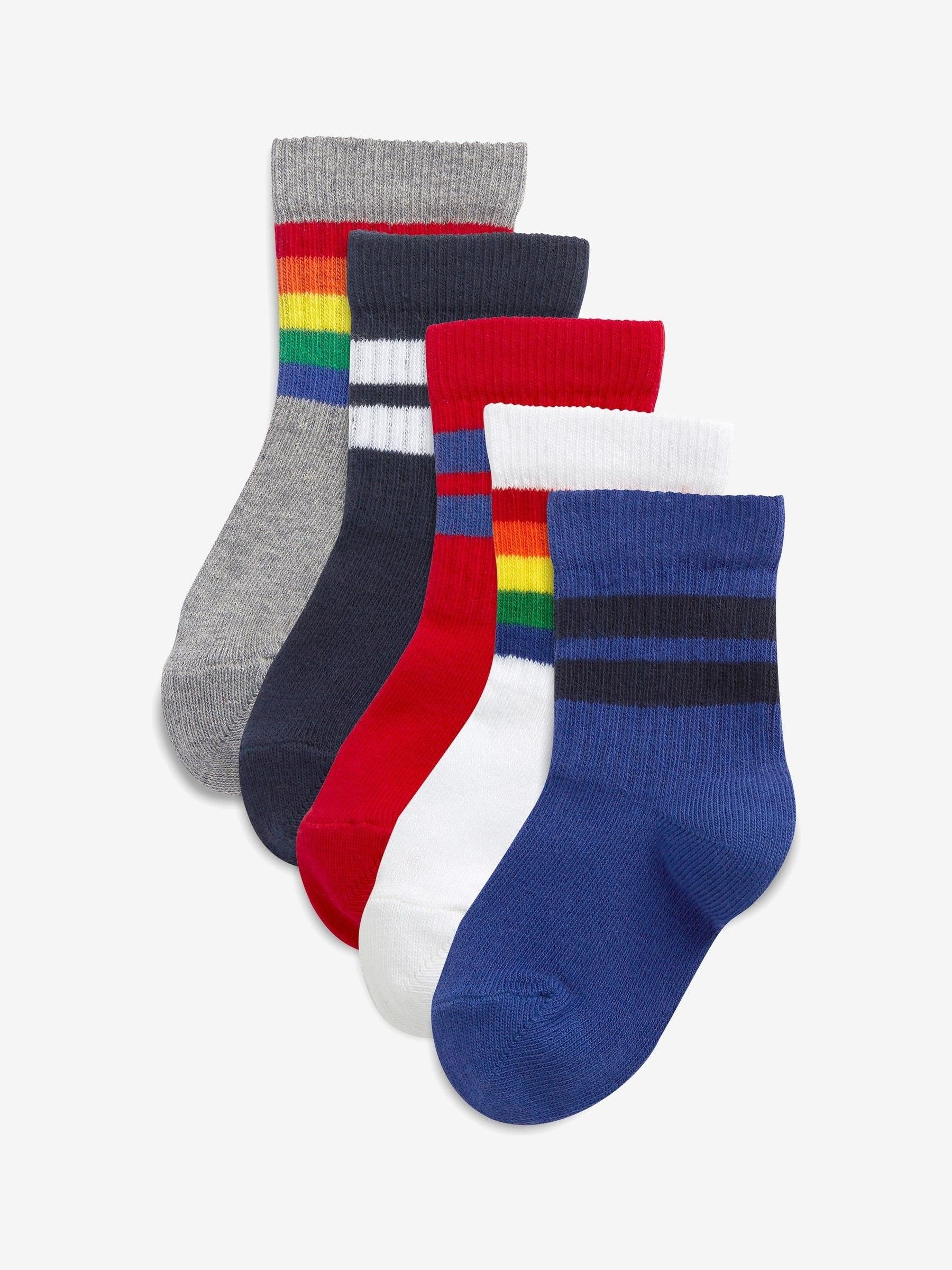 Buy Bright Cushioned Footbed Cotton Rich Ribbed Tipped Socks 5 Pack ...