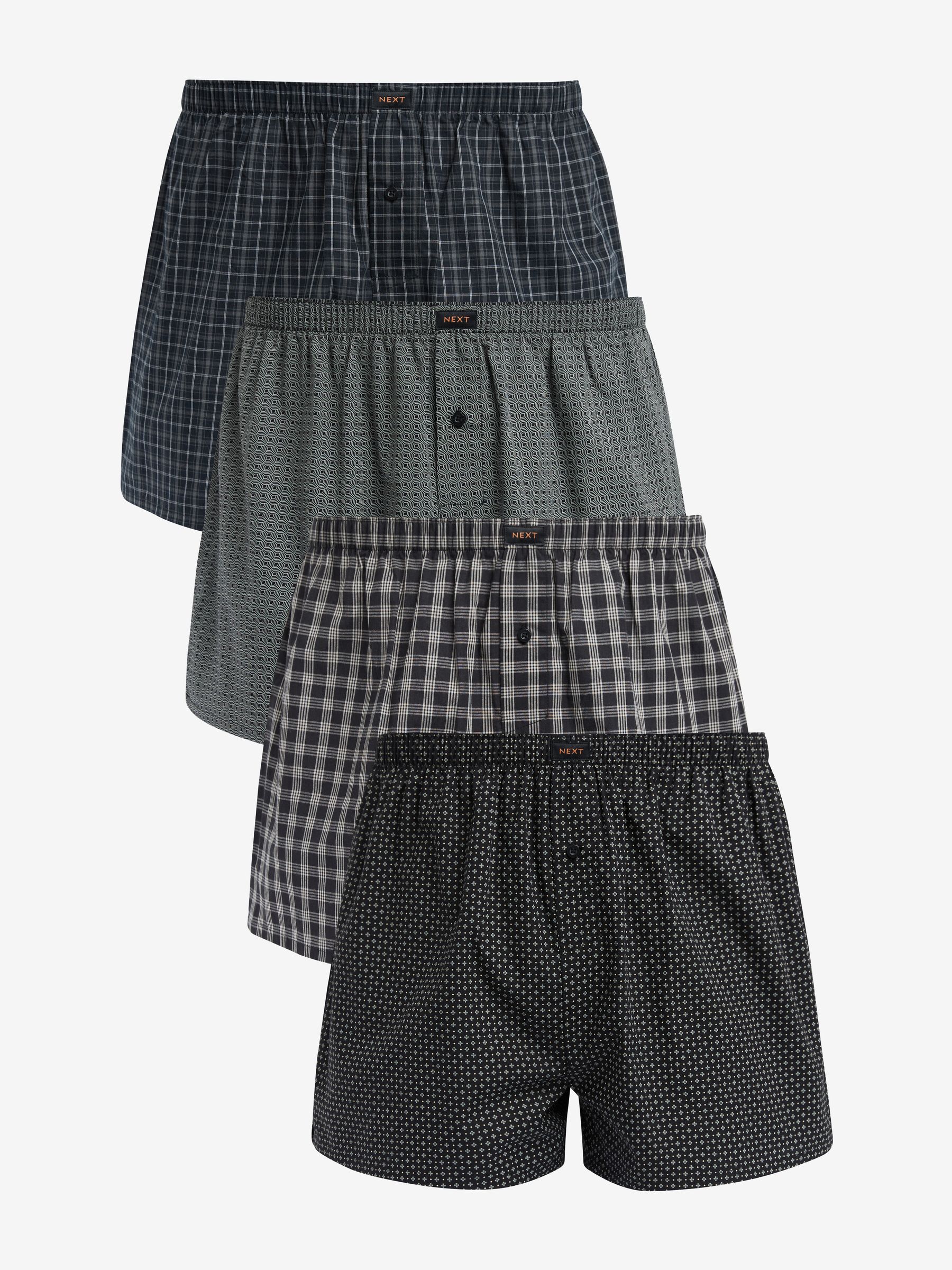 Buy Black Check/Geo 4 pack Woven Pure Boxers from Next Australia