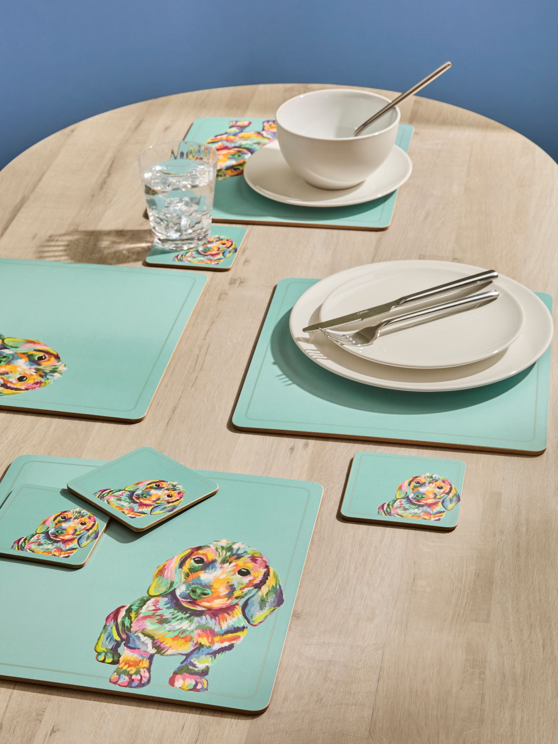 Buy Set of 4 Teal Blue Sausage Dog Placemats and Coasters from the Next ...