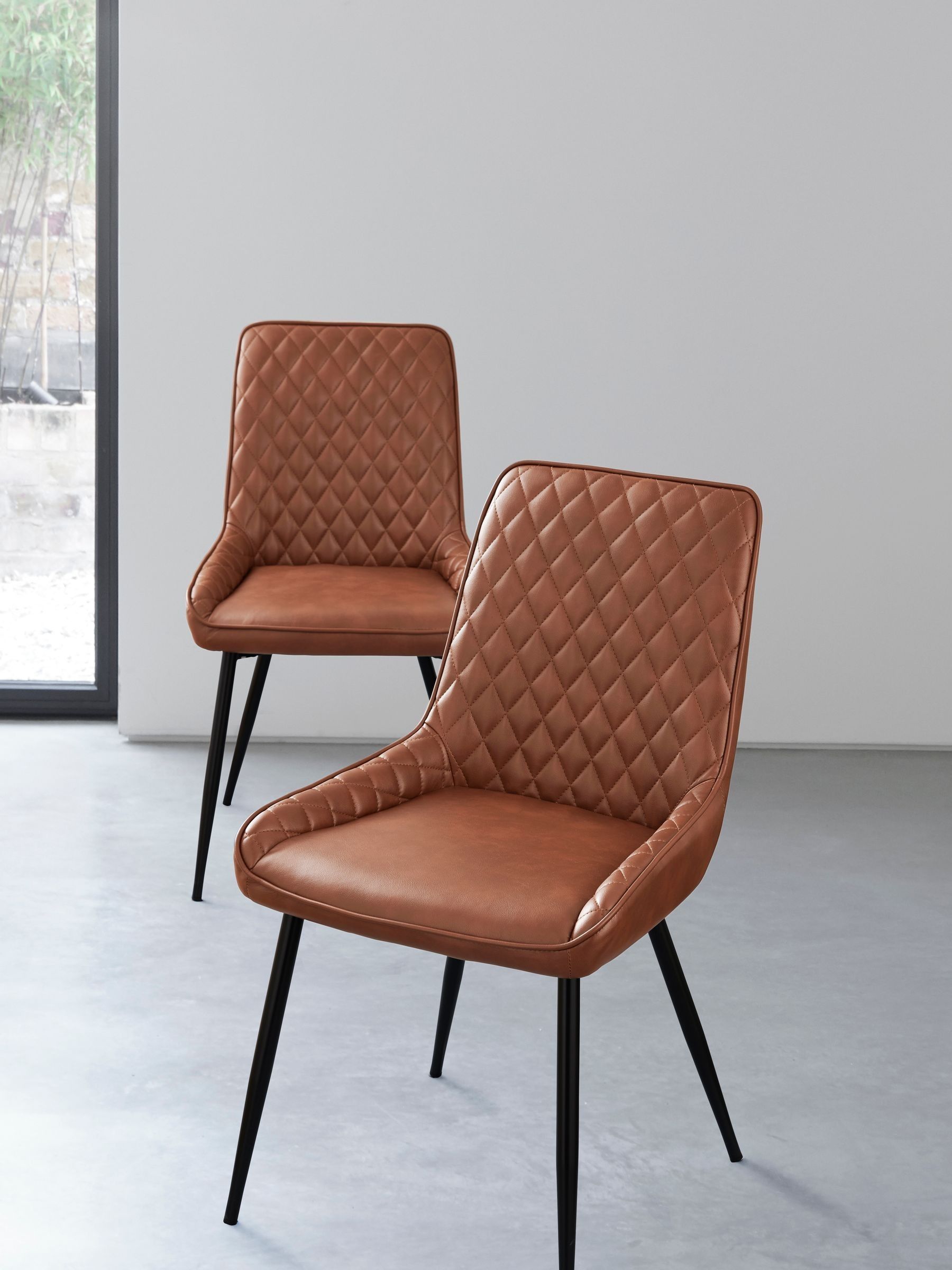 Buy Set of 2 Faux Leather Tan Brown Hamilton Black Leg Quilted Dining ...