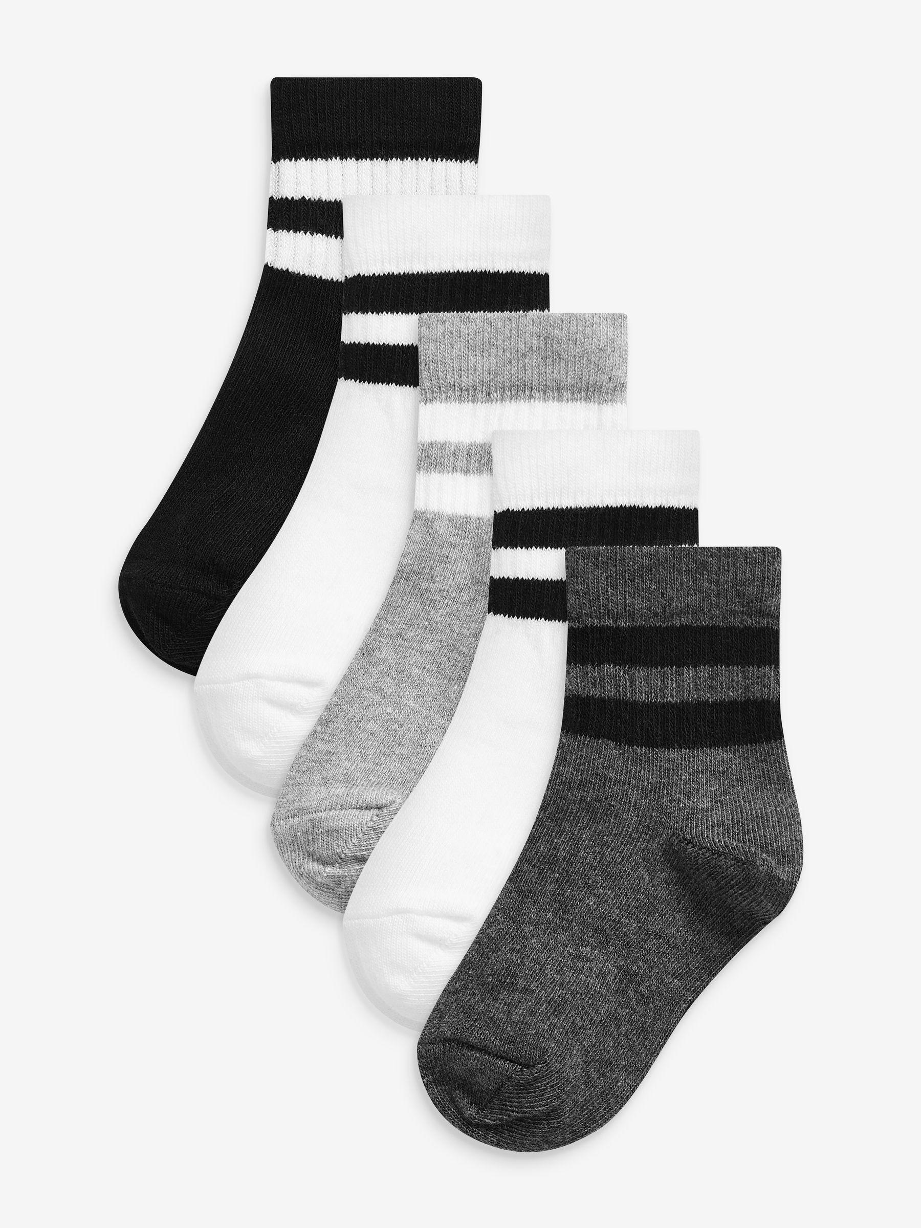 Buy Monochrome Cushioned Footbed Cotton Rich Ribbed Tipped Socks 5 Pack ...