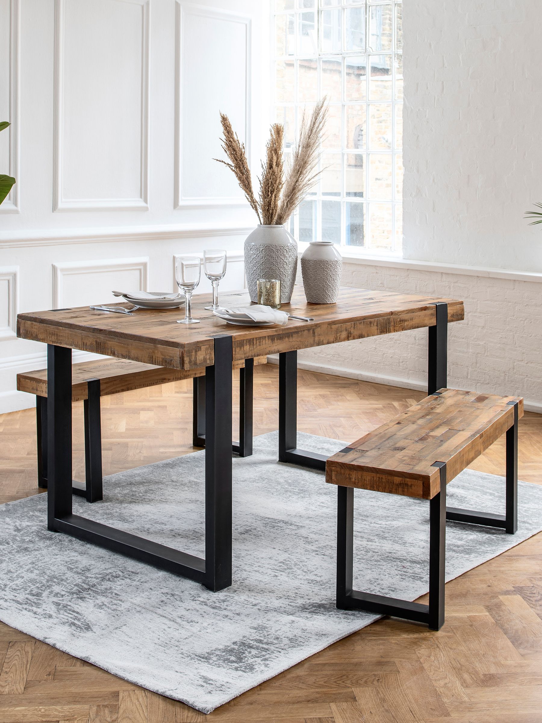 Buy Natural/Black Jefferson Solid Wood Pine 4 Seater Dining Table and ...