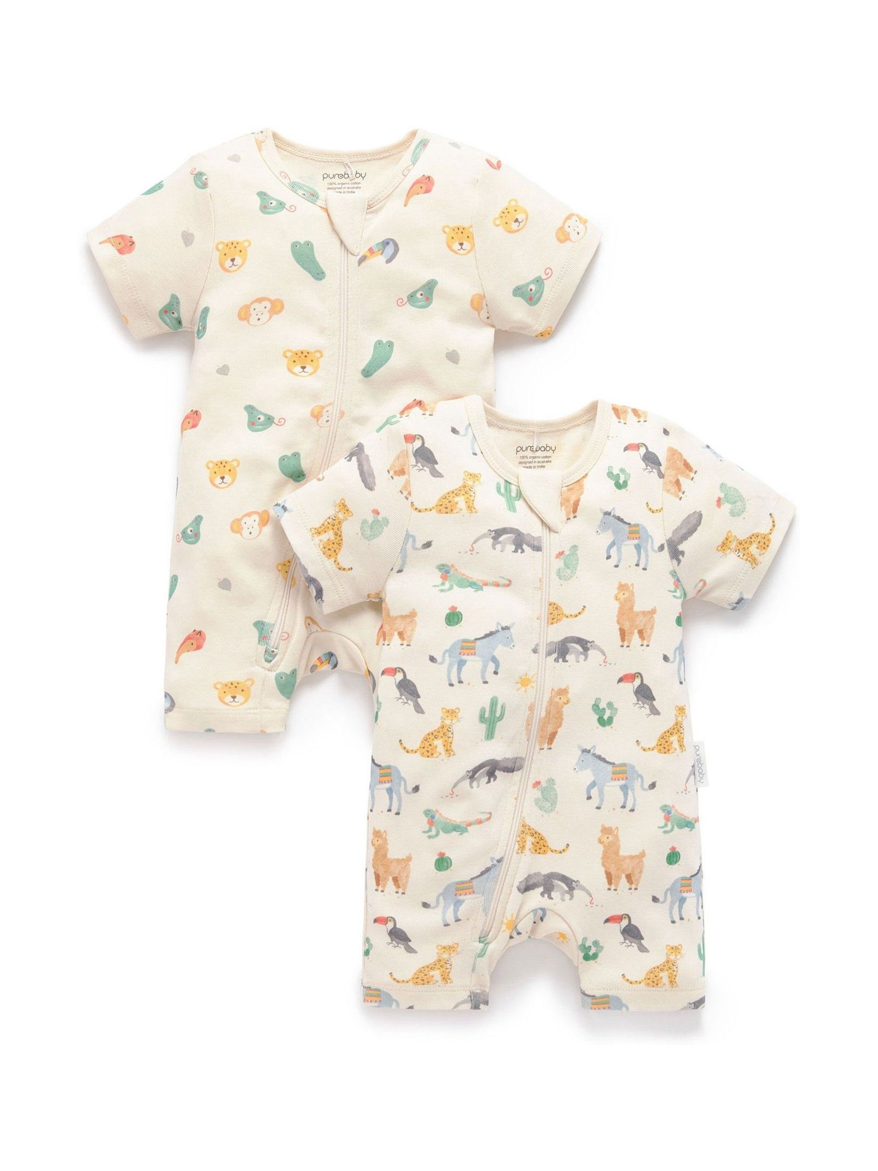 Buy Purebaby Green Short Sleeve Zip Rompers 2 Pack from Next India