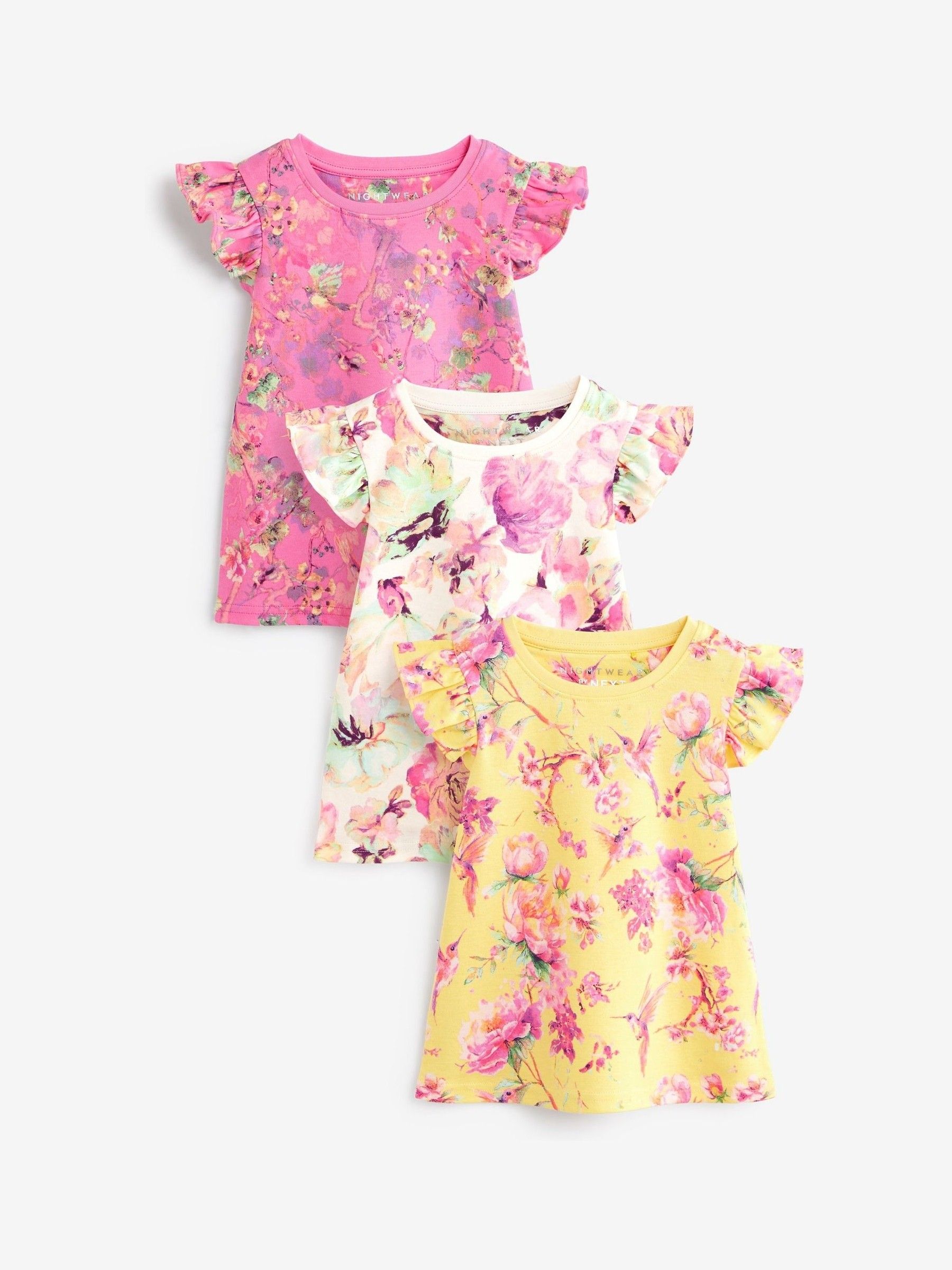 Buy Pink/ Yellow Floral Short Pyjamas 3 Pack (9mths-12yrs) from the ...