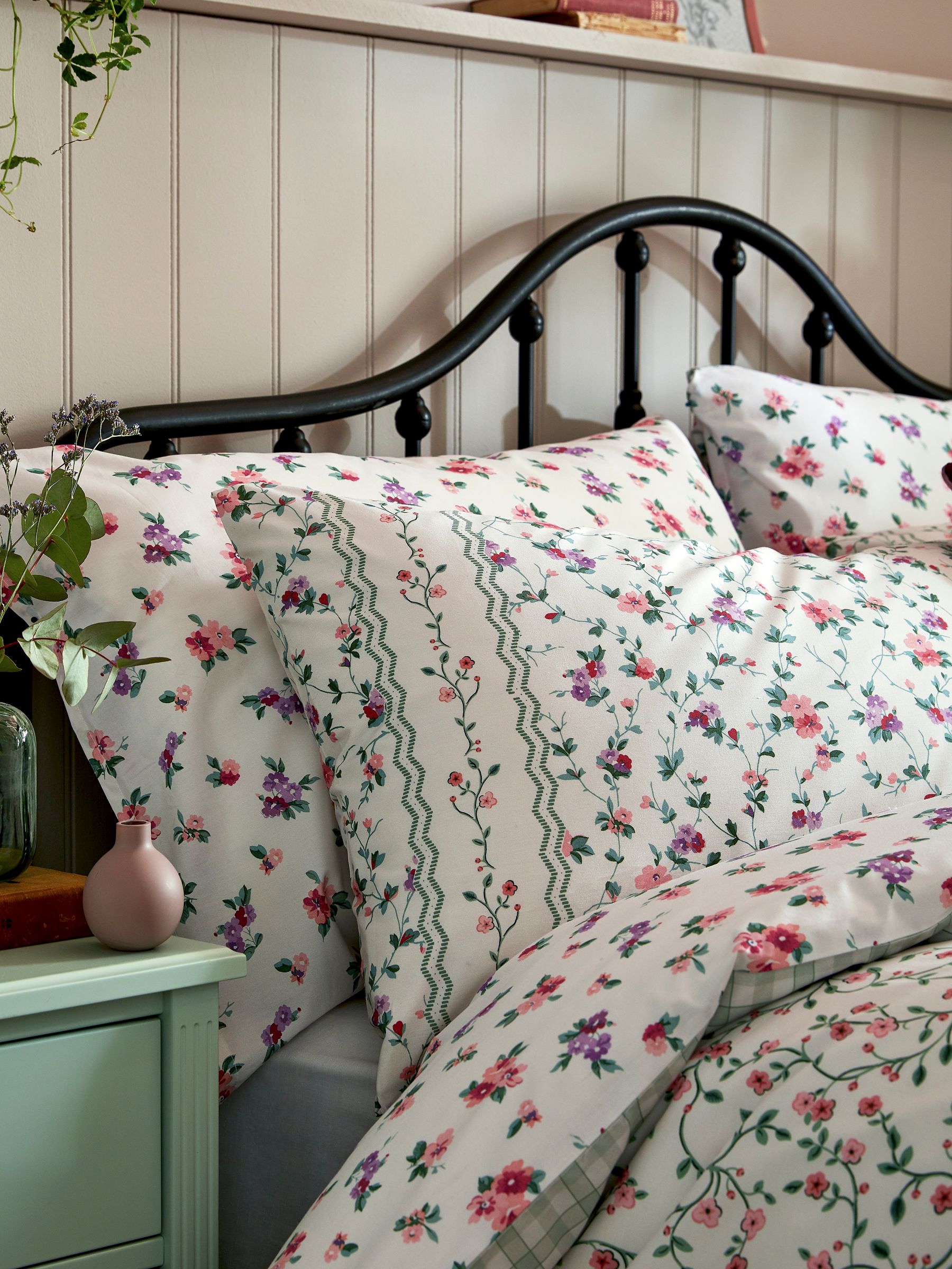 Buy Laura Ashley Green 100% Cotton Elsing Stripe Duvet Cover and ...