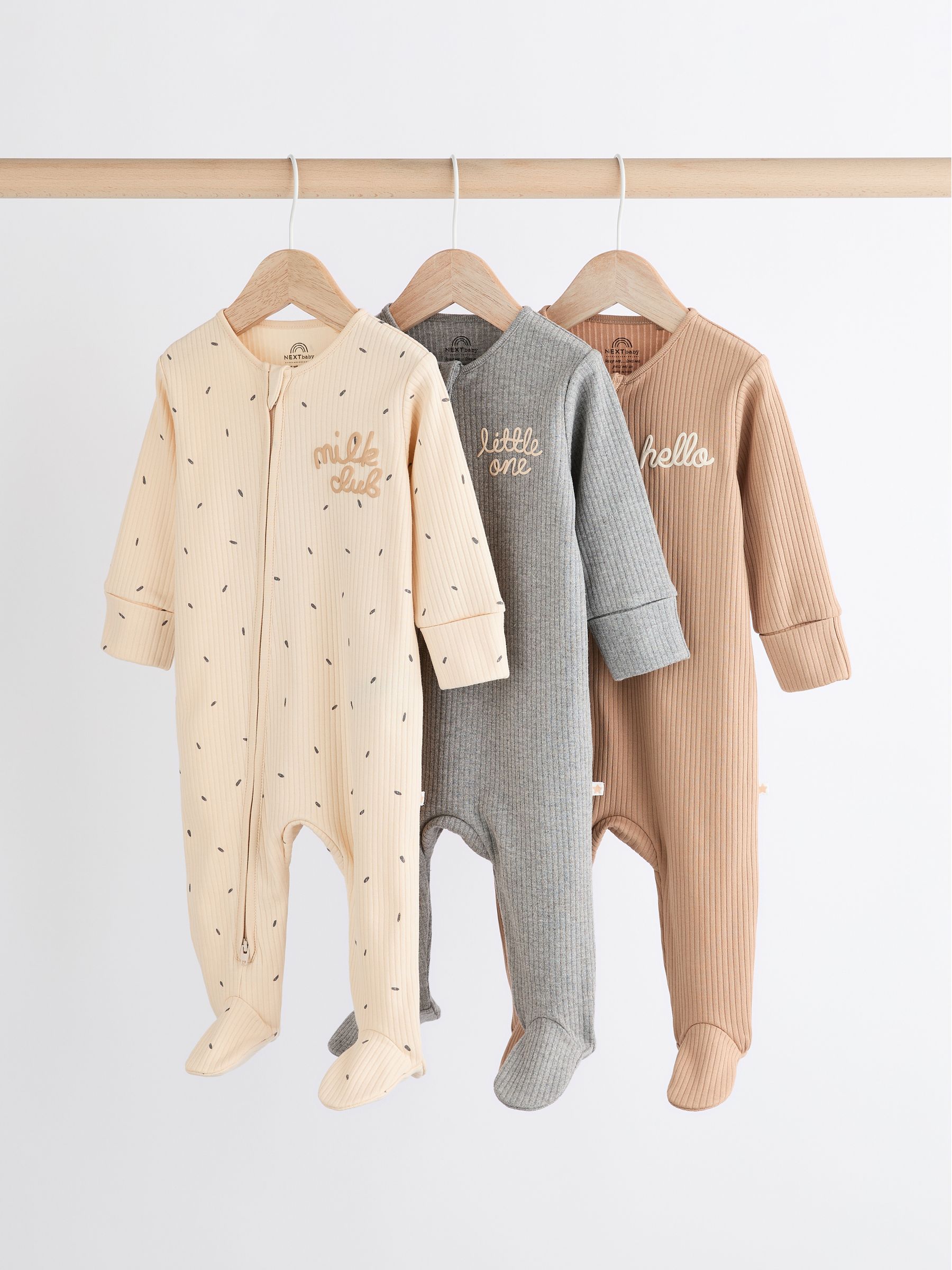 Buy Neutral Milk Club Baby Two Way Zip 100% Cotton Sleepsuits 3 Pack ...