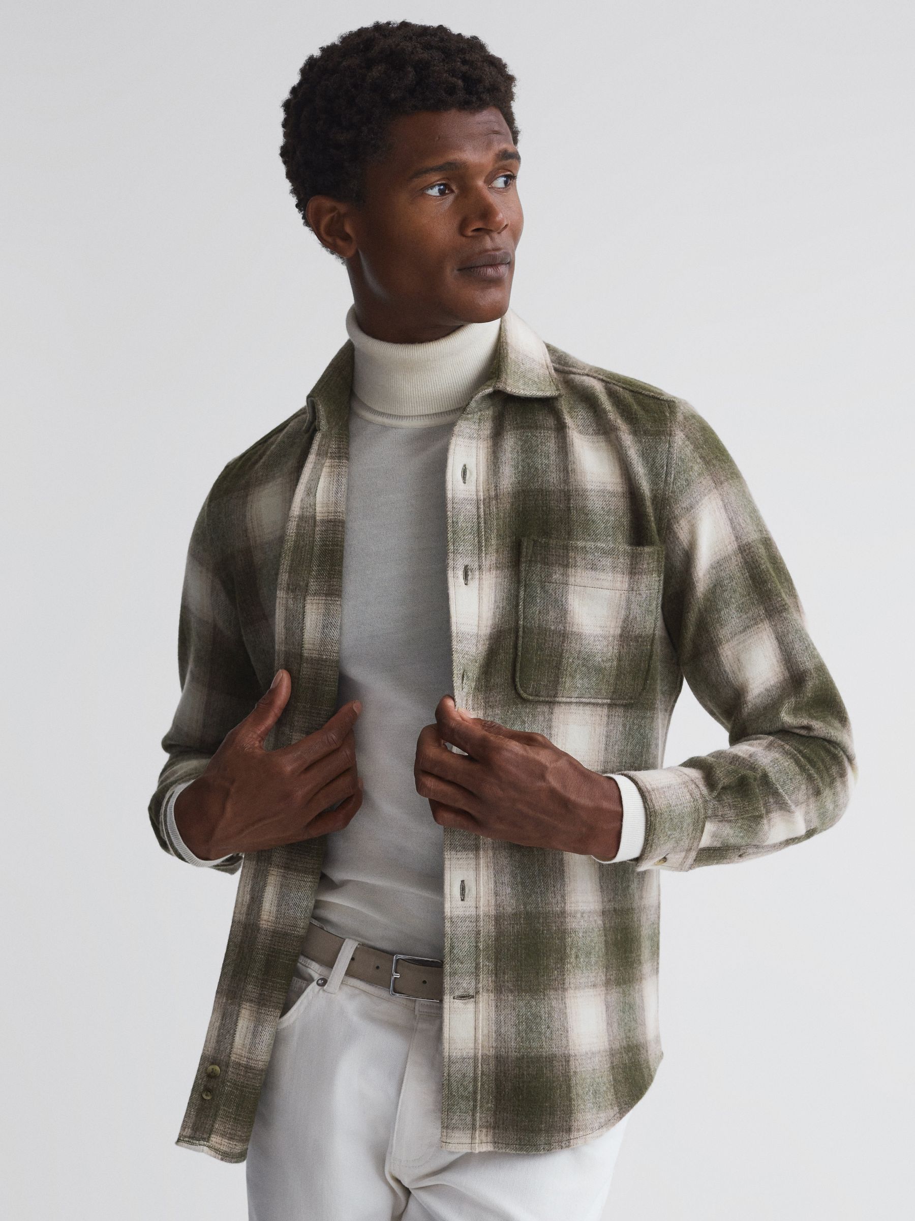 Buy Reiss Green Multi Novelli Wool Checked Long Sleeve Shirt from the ...