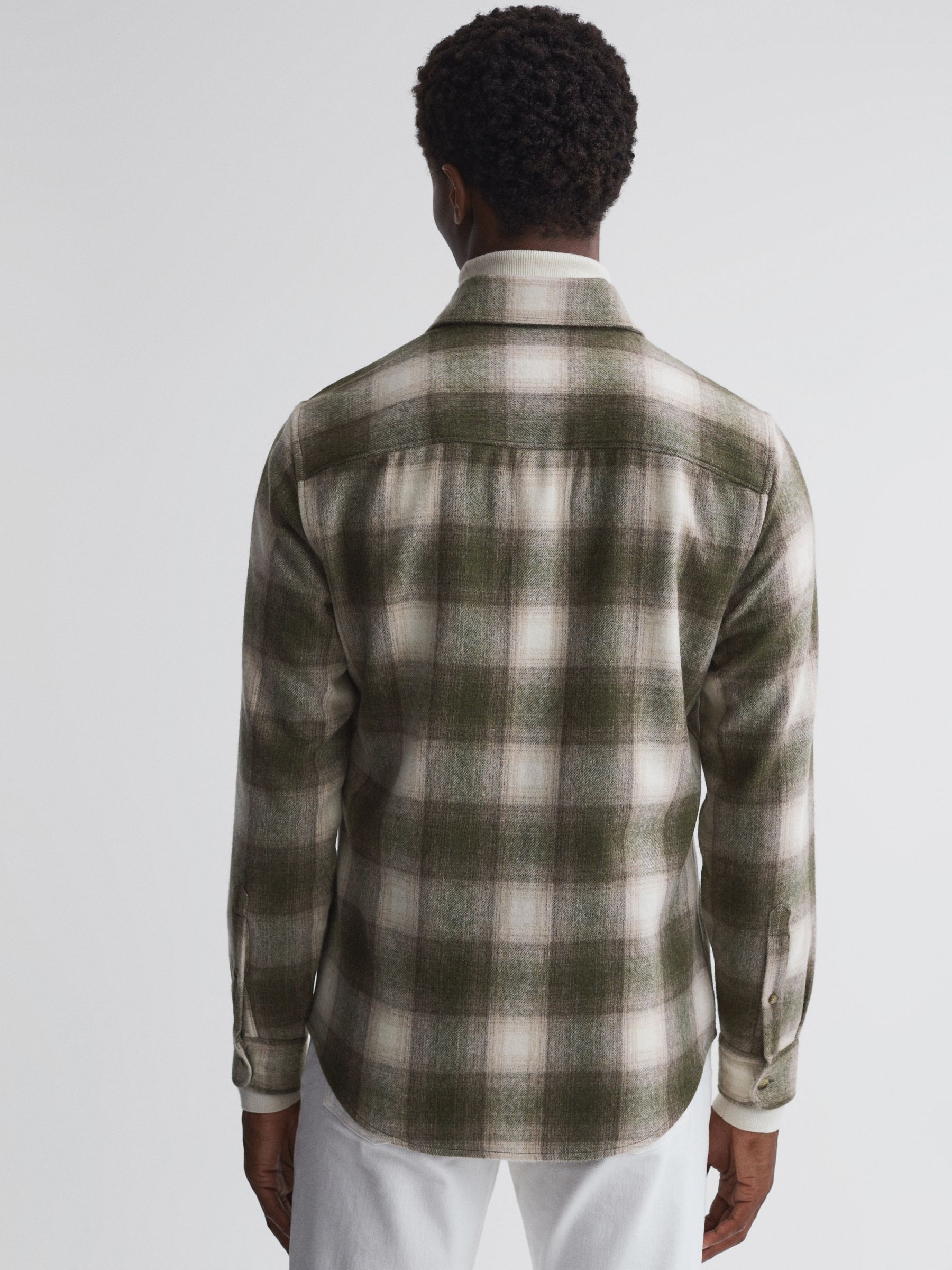 Buy Reiss Green Multi Novelli Wool Checked Long Sleeve Shirt from the ...