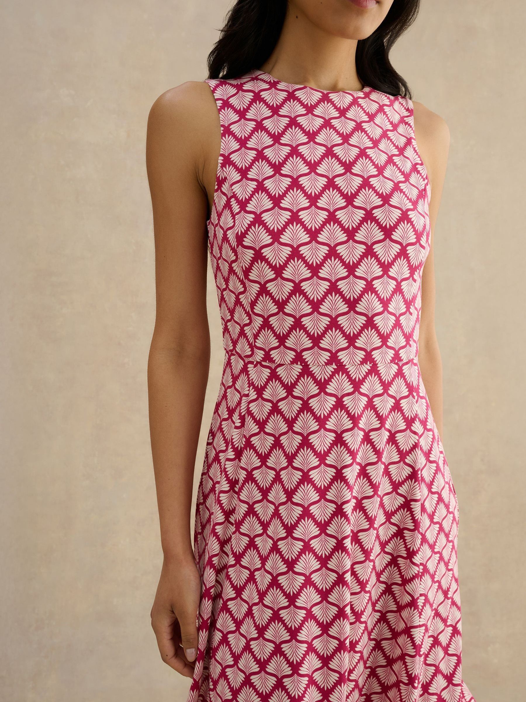 Buy Hobbs Pink Lisa Sleeveless Geometric Print Jersey Midi Dress from ...