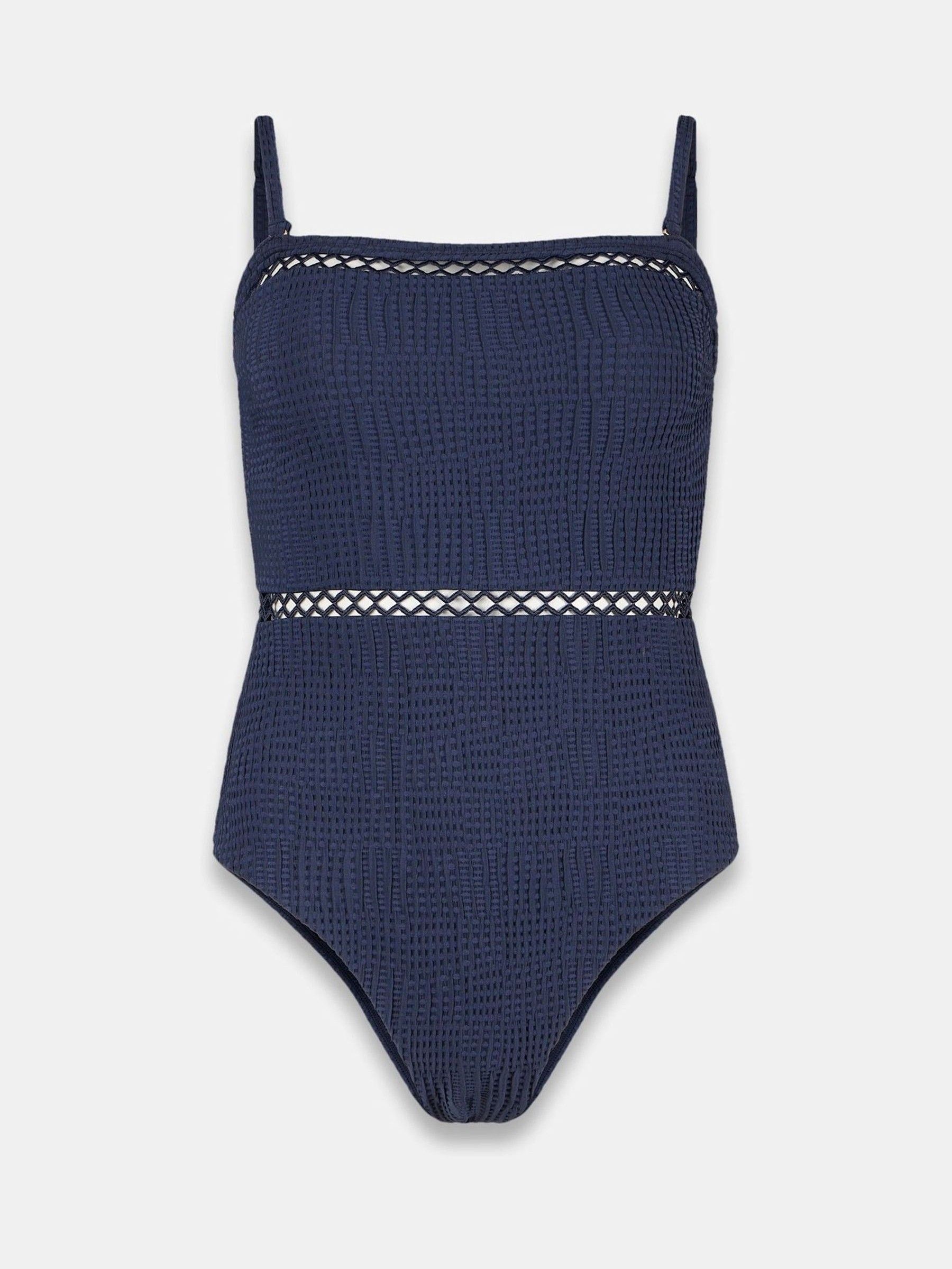 Buy Mint Velvet Navy Texture Rikrak Bandeau Swimsuit from the Next UK ...