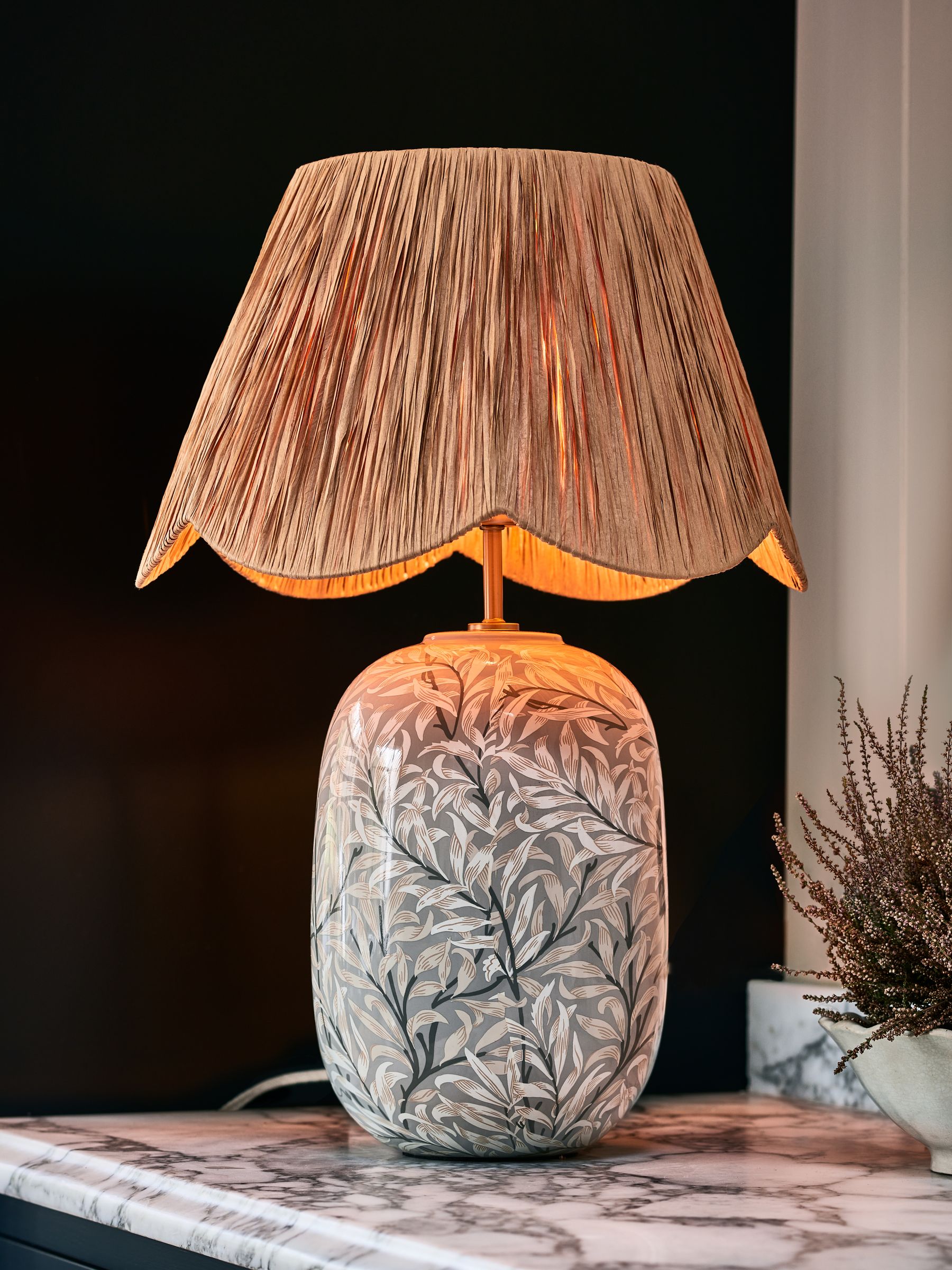 Buy Clarke and Clarke Natural Willow Boughs Scalloped Table Lamp from ...