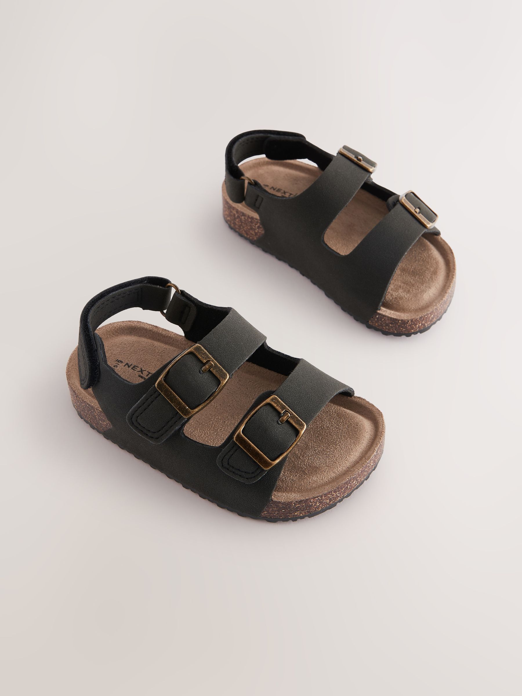 Buy Black Wide Fit (G) Double Buckle Cushioned Footbed Sandals from the ...