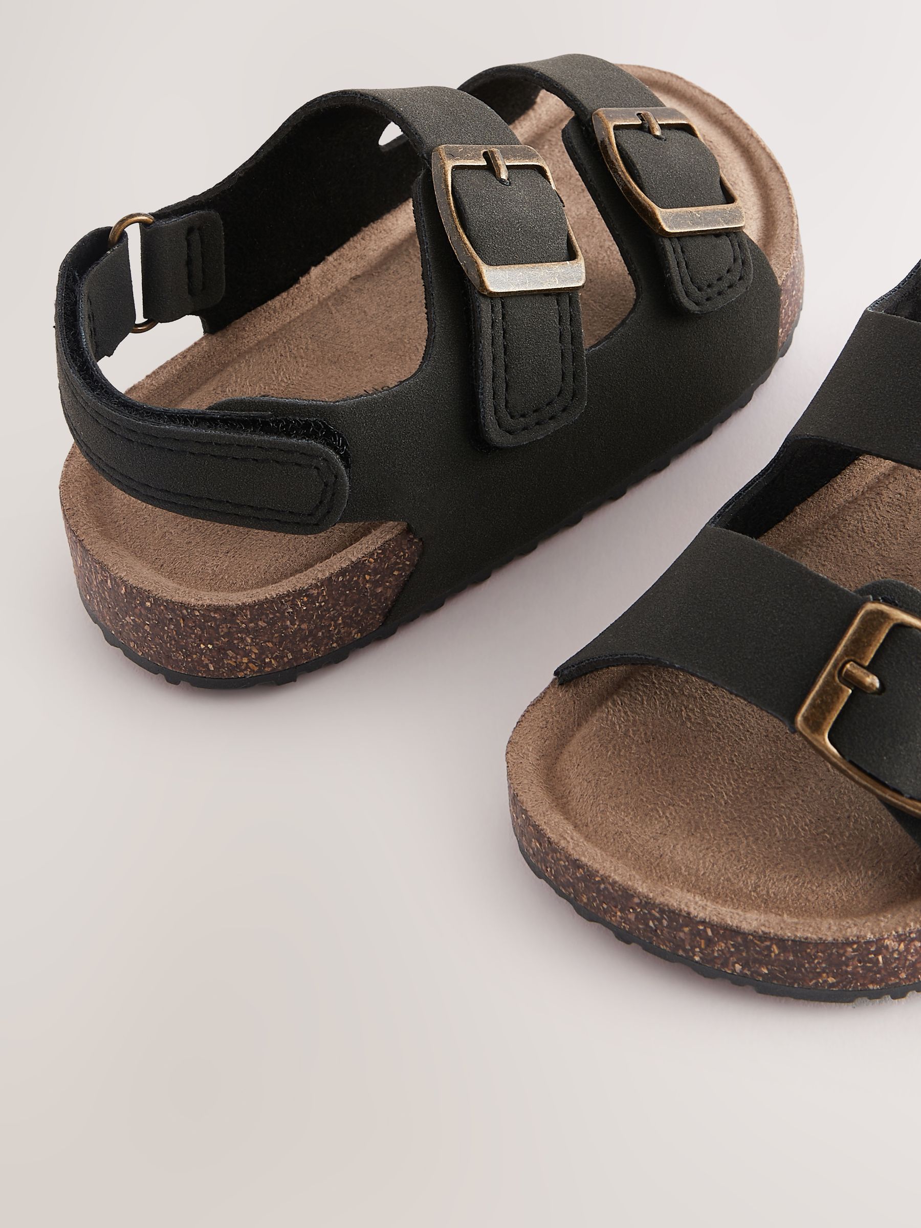 Buy Black Wide Fit (G) Double Buckle Cushioned Footbed Sandals from the ...