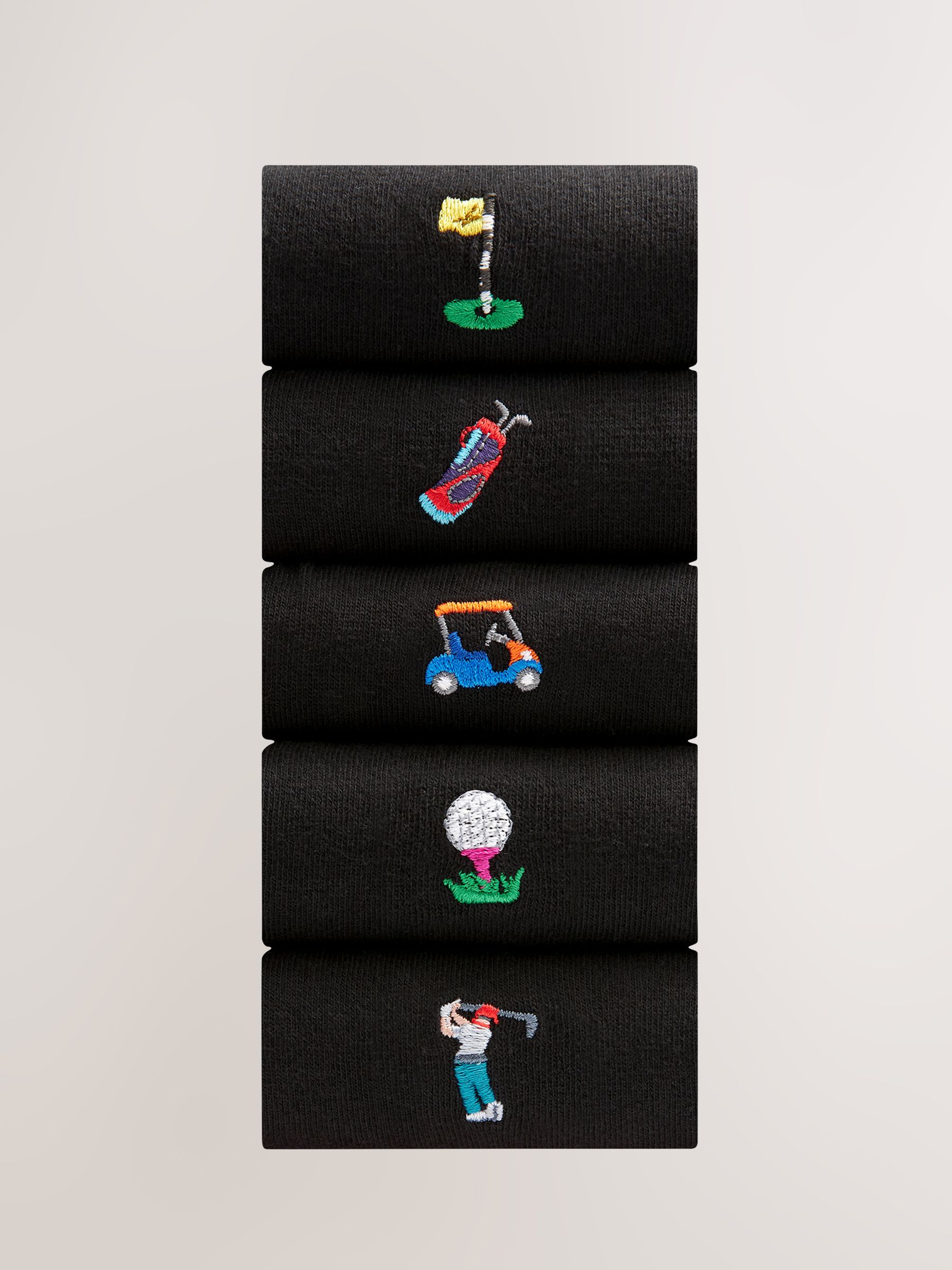 Buy Black Golf Fun Embroidered Socks 5 Pack from Next Ireland