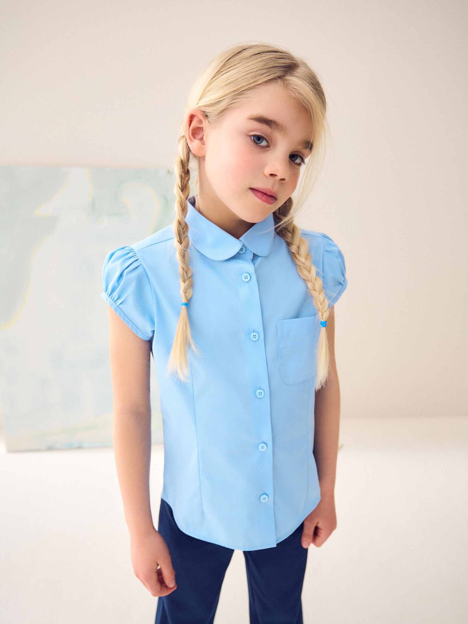 Buy Blue Puff Sleeve School Blouse (3-16yrs) from the Next UK online shop