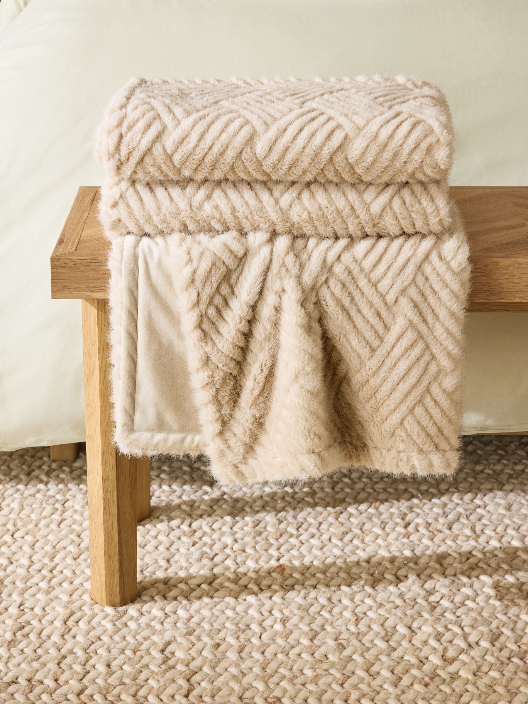 Buy Natural Basset Embossed Faux Fur Throw from the Next UK online shop
