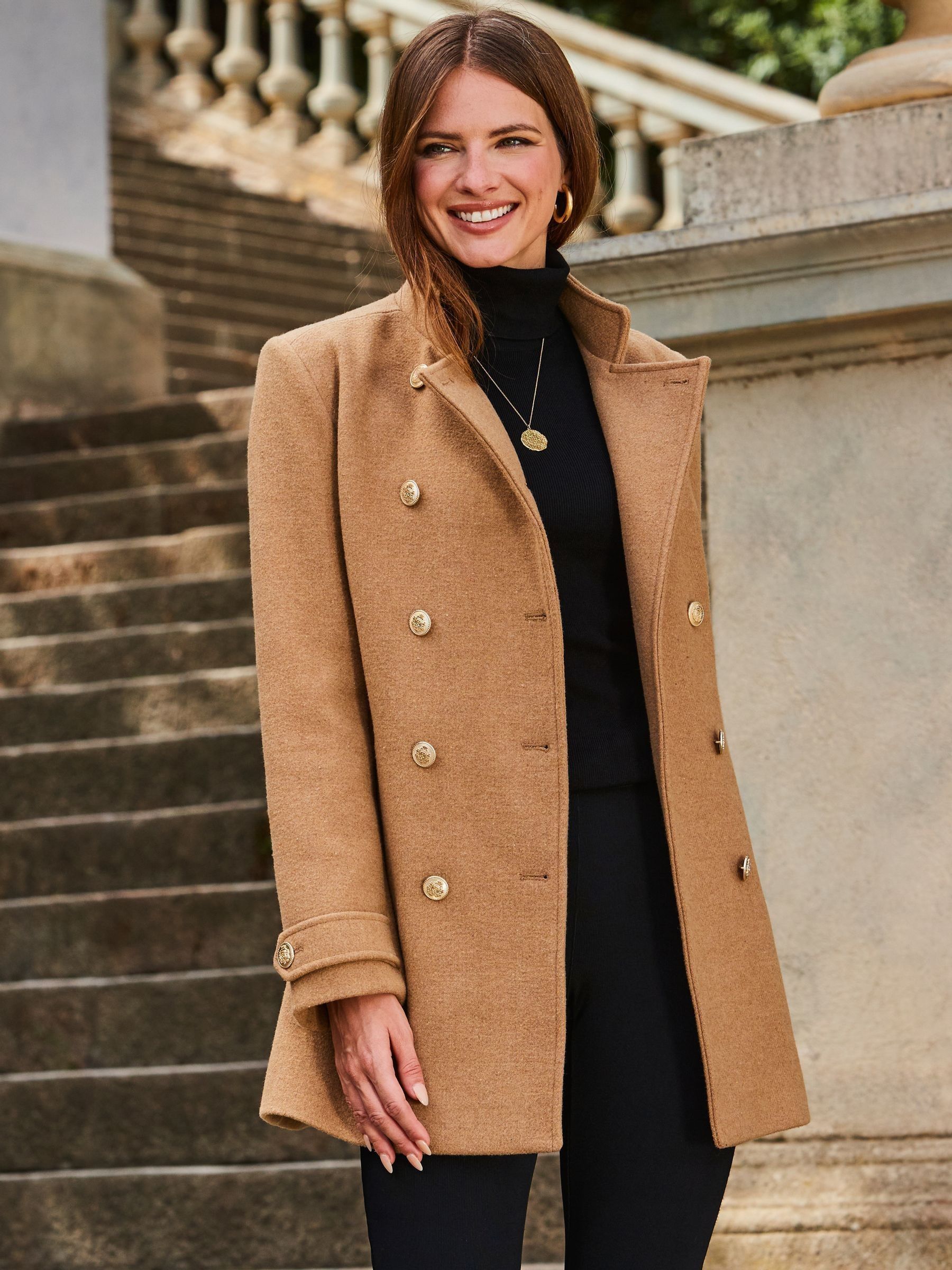 Buy Sosandar Brown Coat With Button Detail from the Next UK online shop