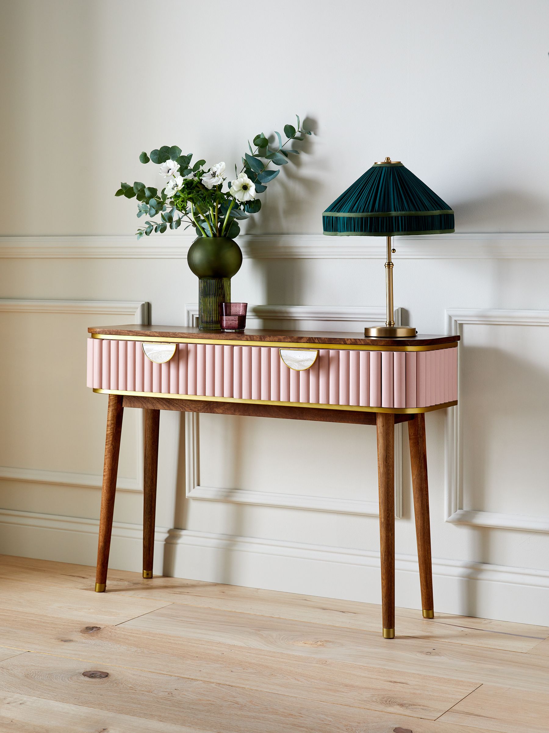 Buy Clarke & Clarke Ribbed Pink Mango Wood Calisto Console Table from ...
