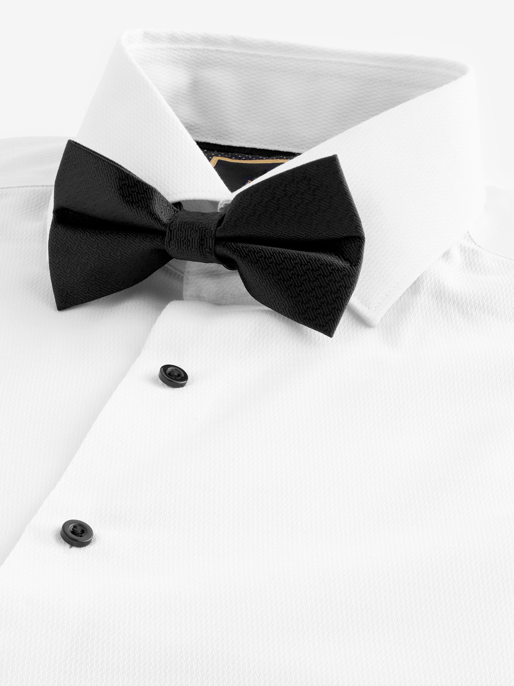 Buy White Textured/Black Bow Tie Slim Fit Single Cuff Shirt And Bow Tie Pack from Next Ireland