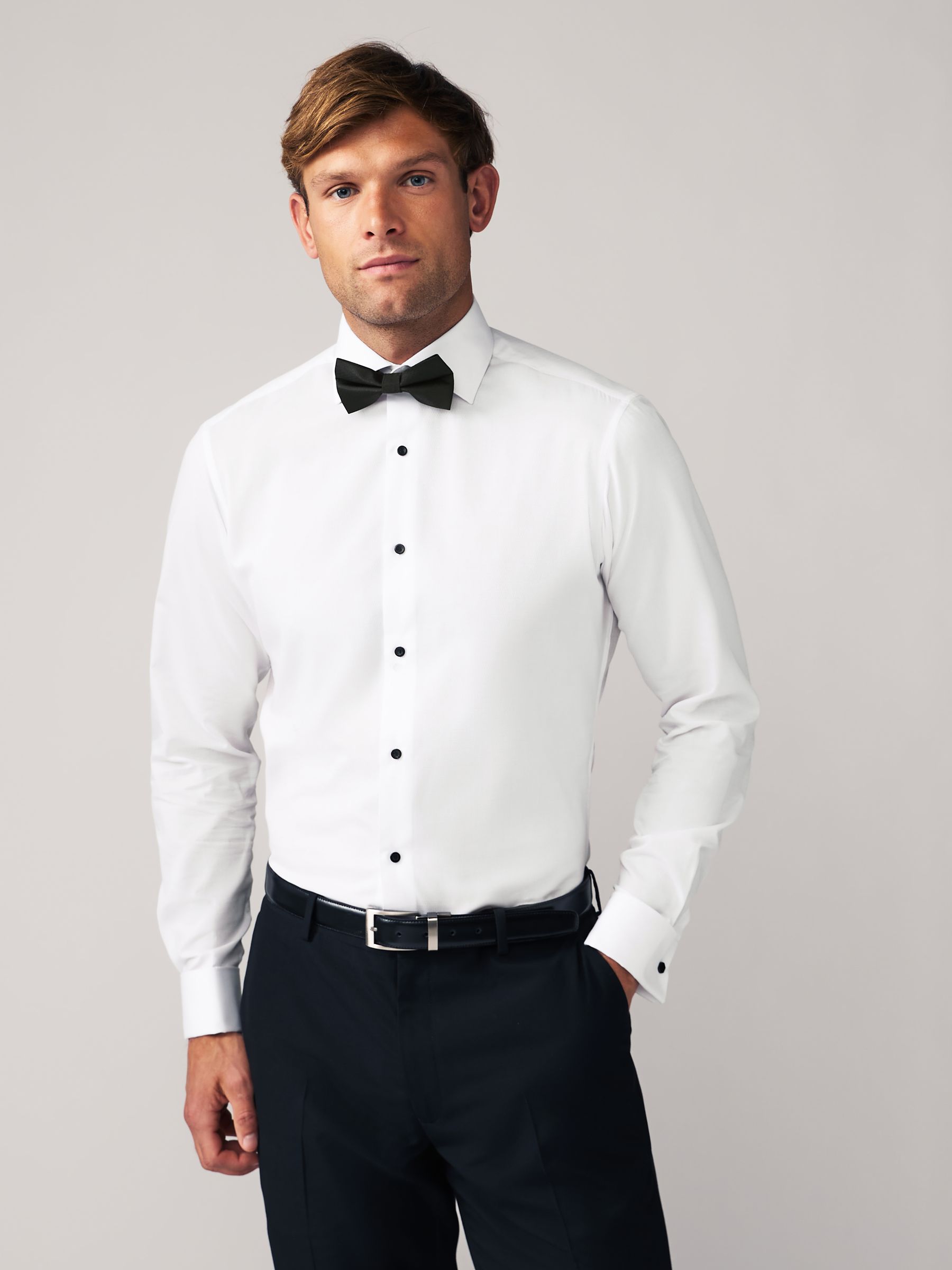 Buy White Textured/Black Bow Tie Slim Fit Single Cuff Shirt And Bow Tie ...