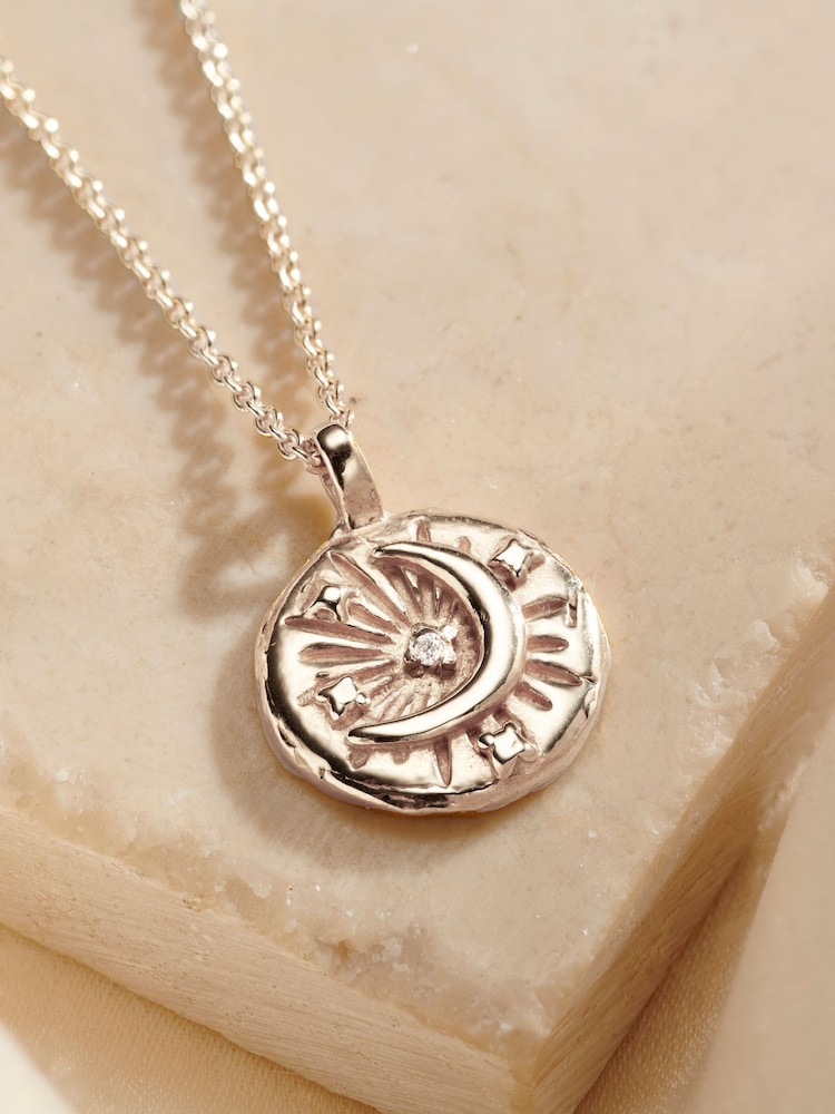 Buy Sterling Silver Personalised Birthstone Celestial Disc Necklace By ...