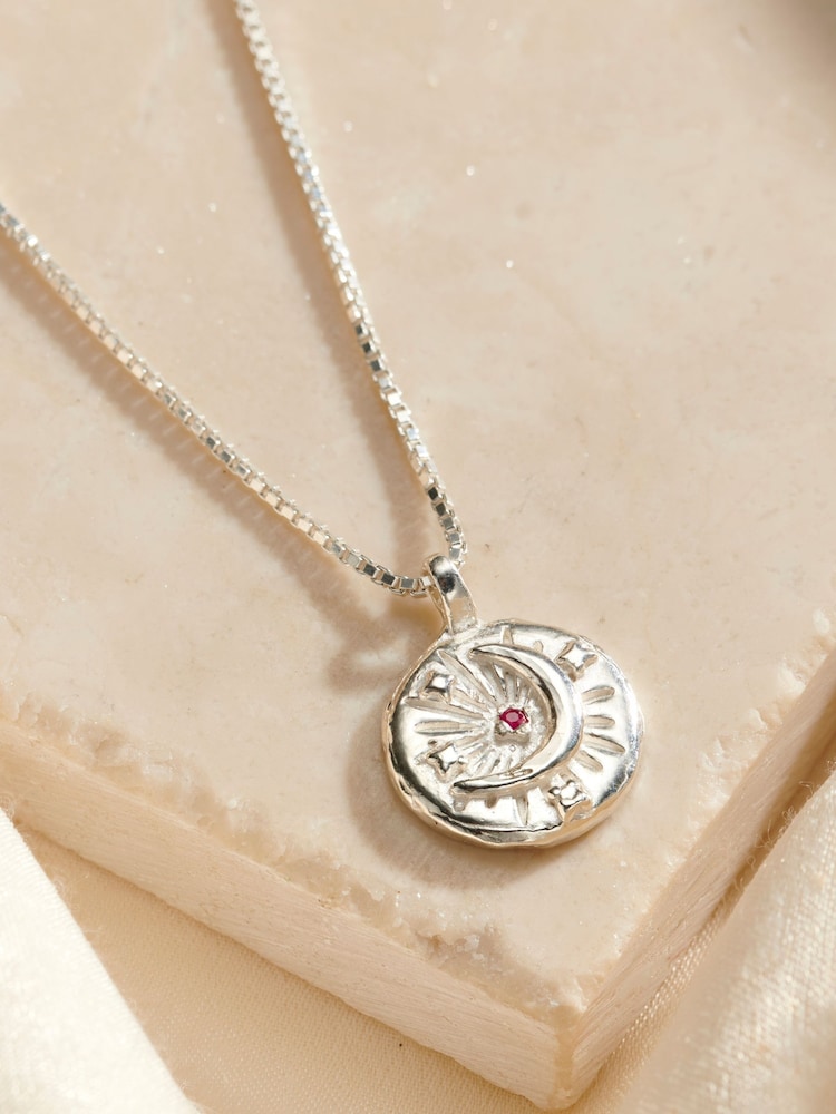 Buy Sterling Silver Personalised Birthstone Celestial Disc Necklace By ...